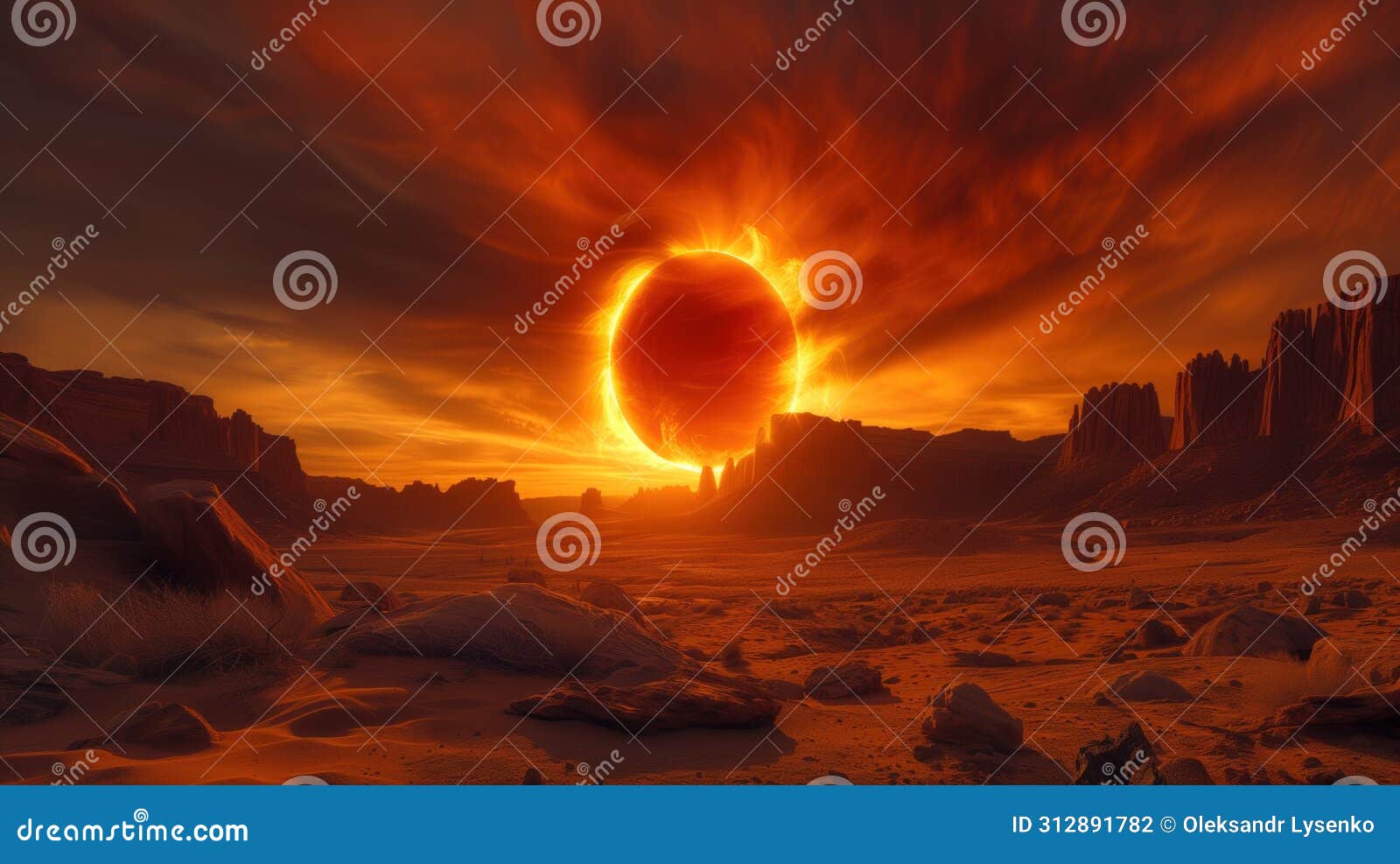 Colorful Solar Eclipse Beautiful Landscape Stock Illustration ...