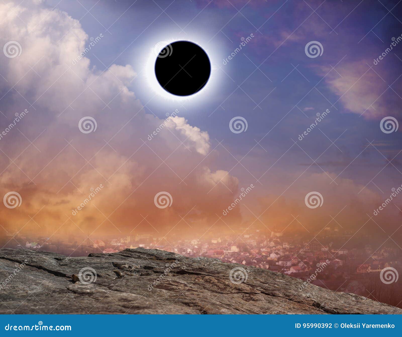 Colorful solar eclipse . stock photo. Image of cosmological - 95990392