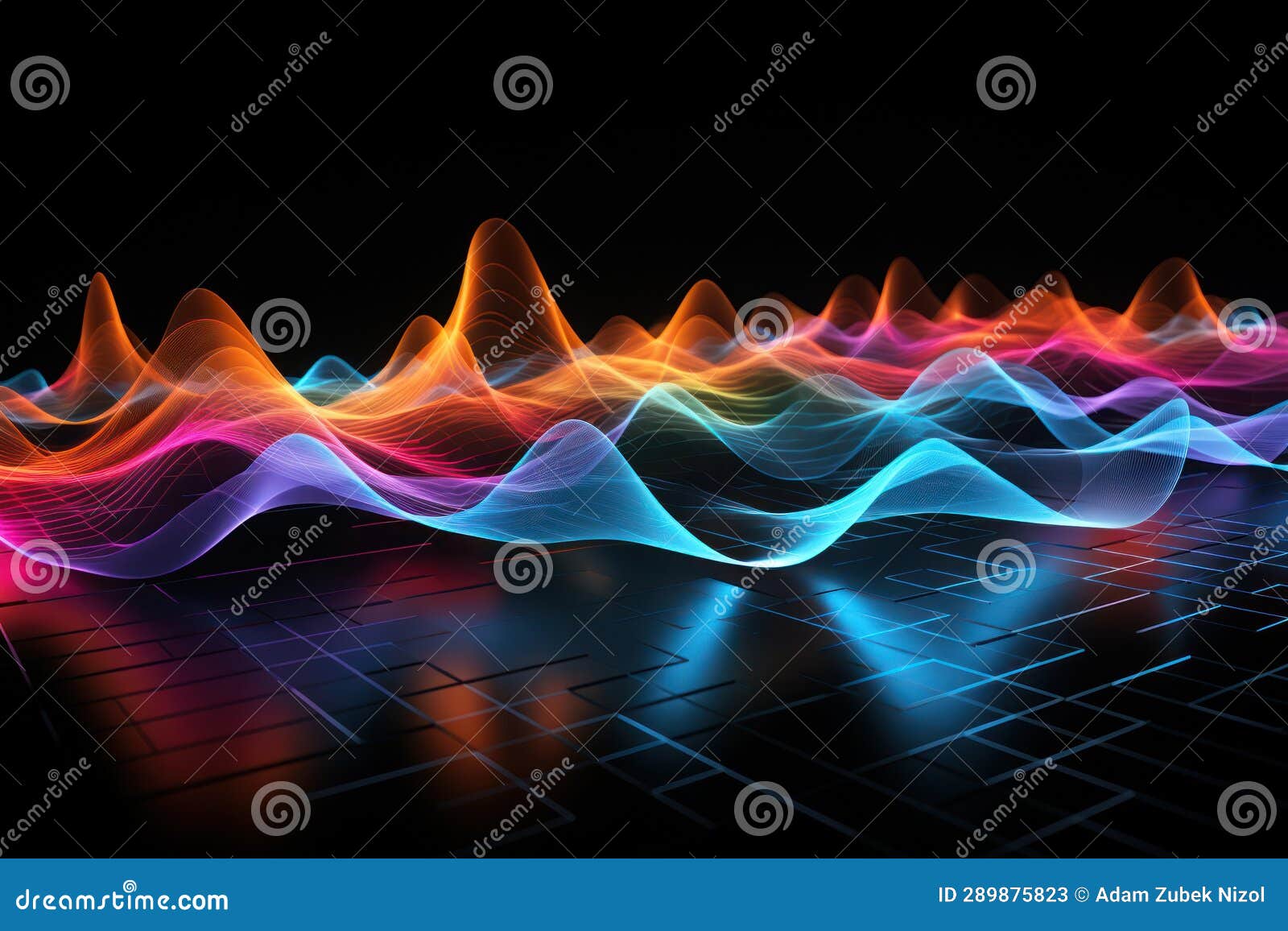 A Colorful Sound Waves on a Black Surface Stock Illustration ...