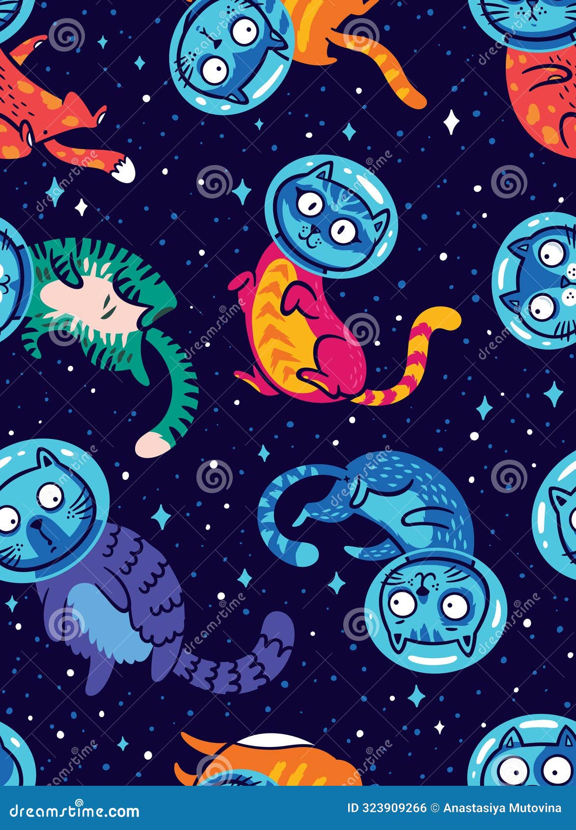 Colorful Space Cats. Vector Pattern Design Stock Illustration ...
