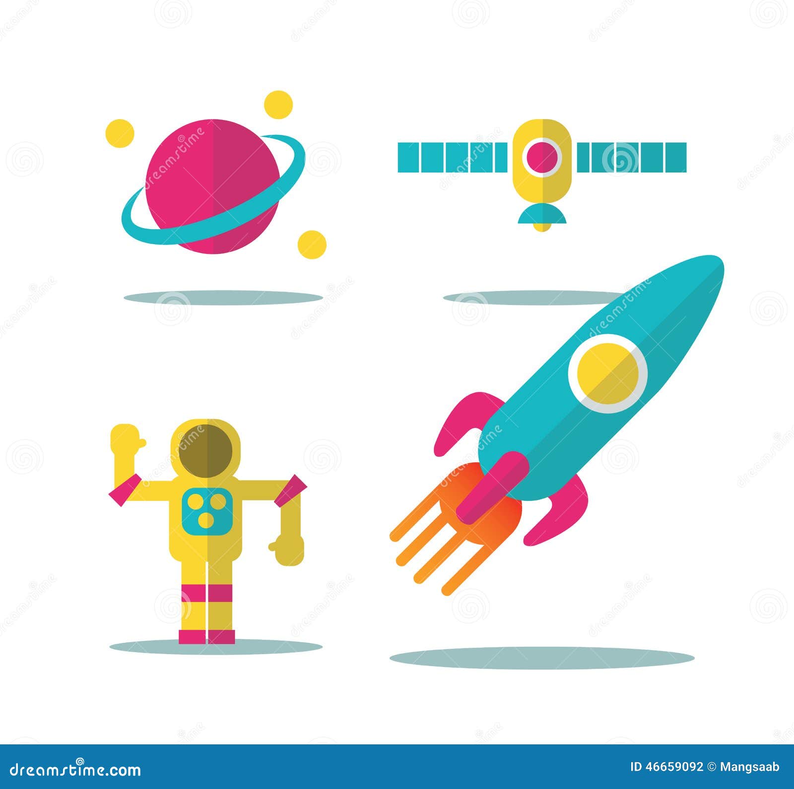 Colorful space icons set stock vector. Illustration of antenna - 46659092