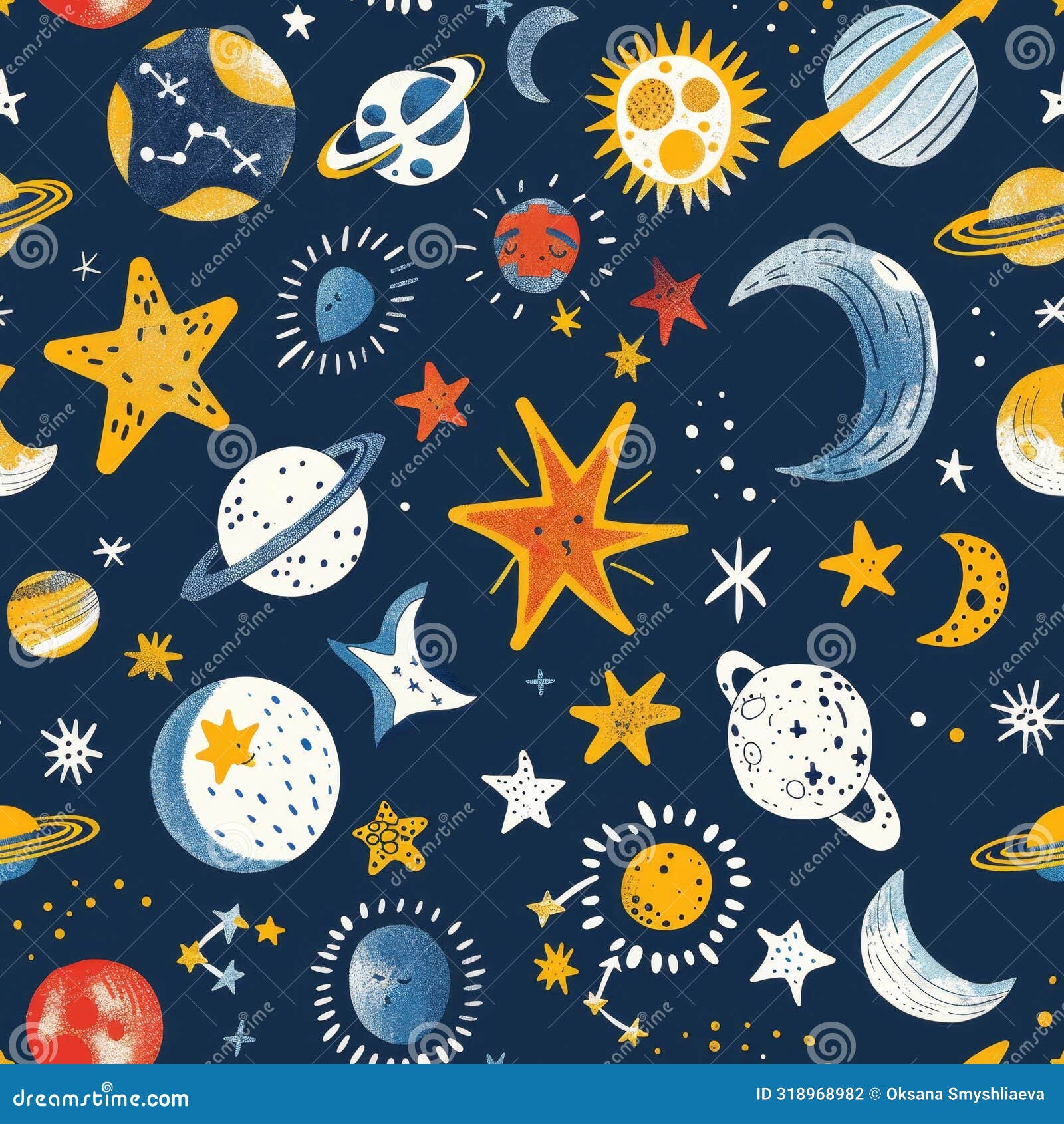 Colorful Space Pattern with Planets, Stars, and Celestial Bodies Stock ...