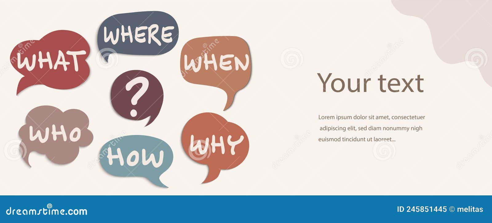 Colorful Speech Bubble with Text Who What Where when Why How and ...