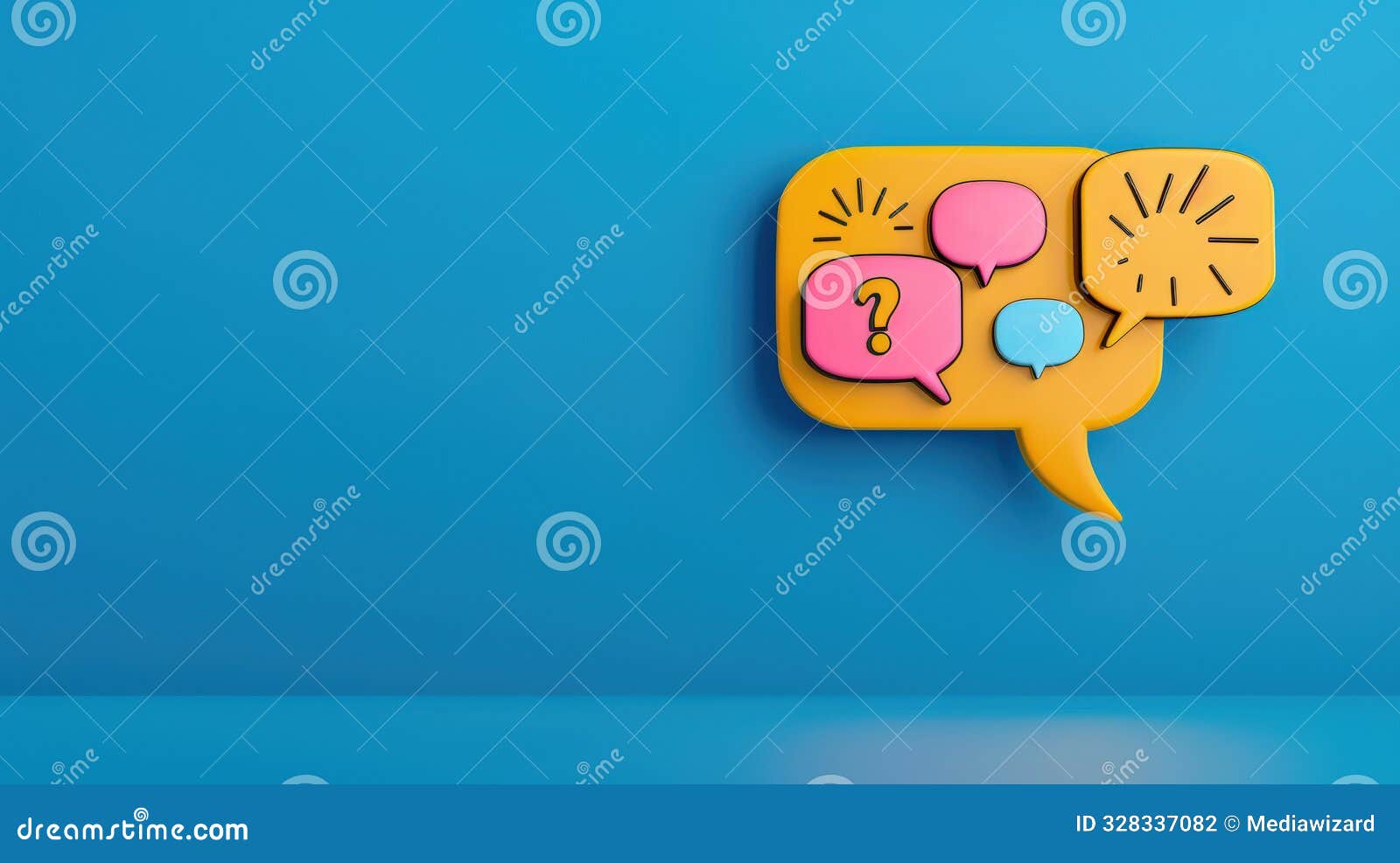 Colorful Speech Bubbles Against a Blue Background, Representing ... Colorful Speech Bubbles Against a Blue Background, Representing ...