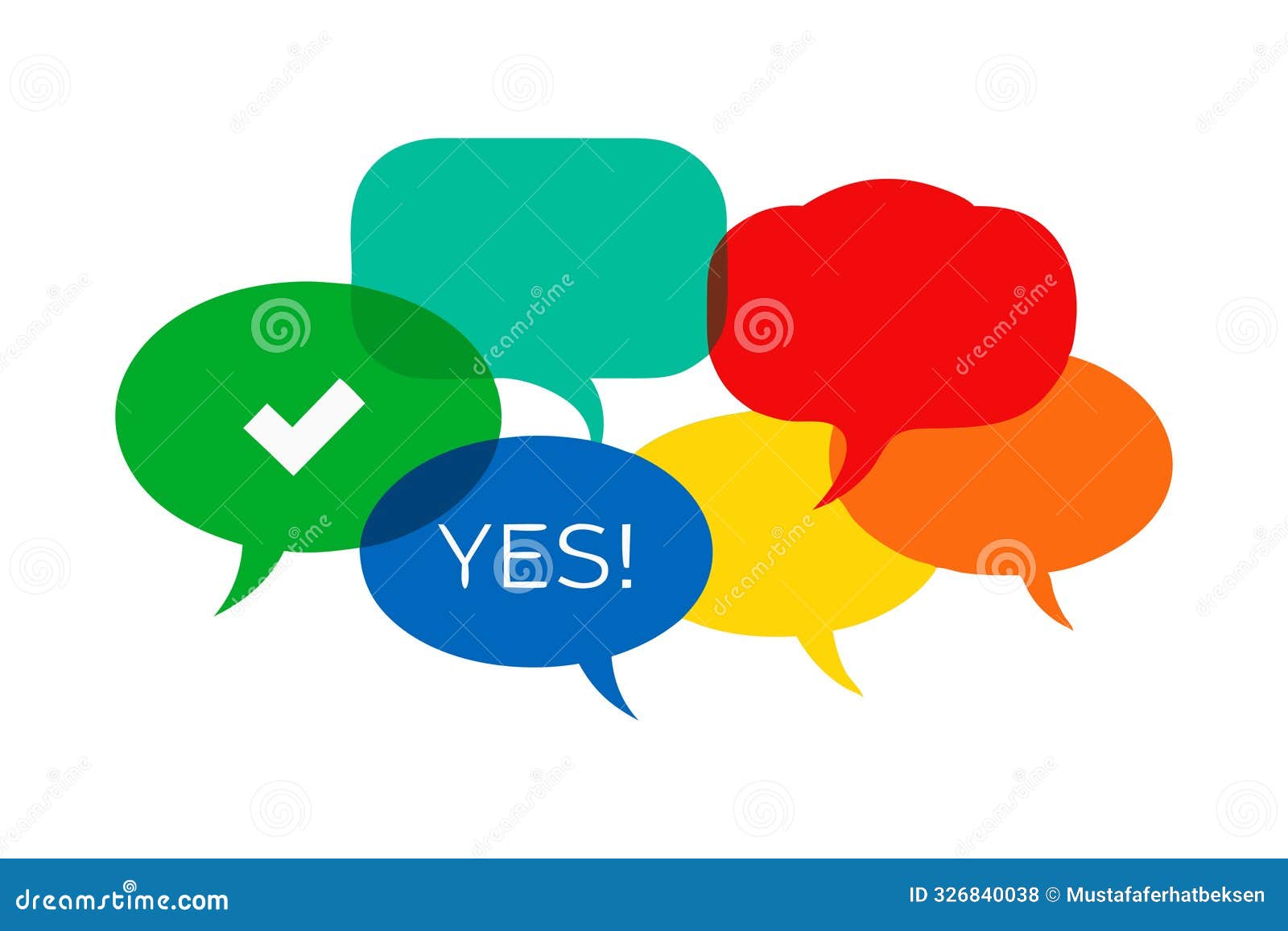 Colorful Speech Bubbles with a Green Check Mark Stock Illustration ...