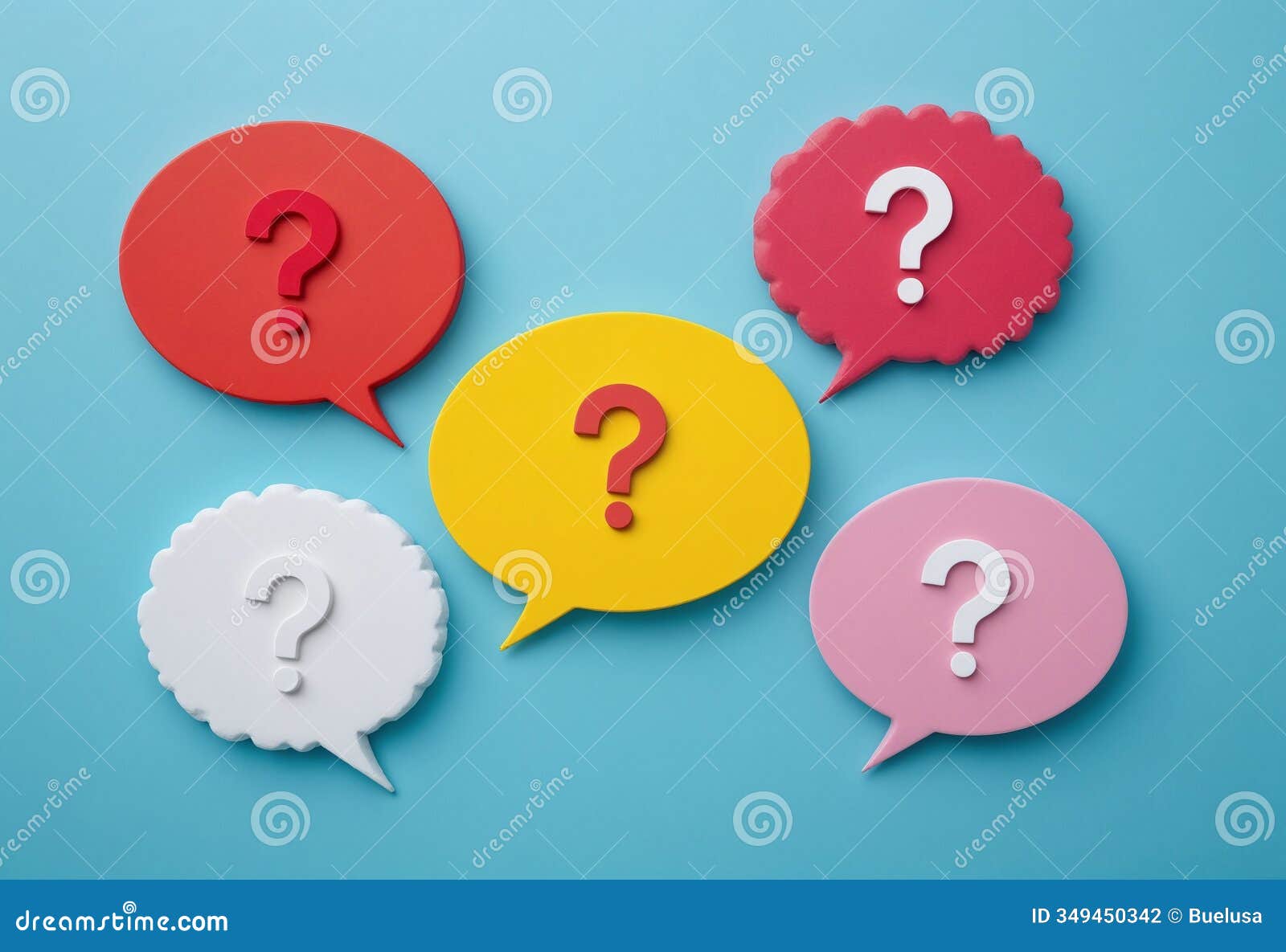 Colorful Speech Bubbles with Question Marks on a Blue Background Stock ...