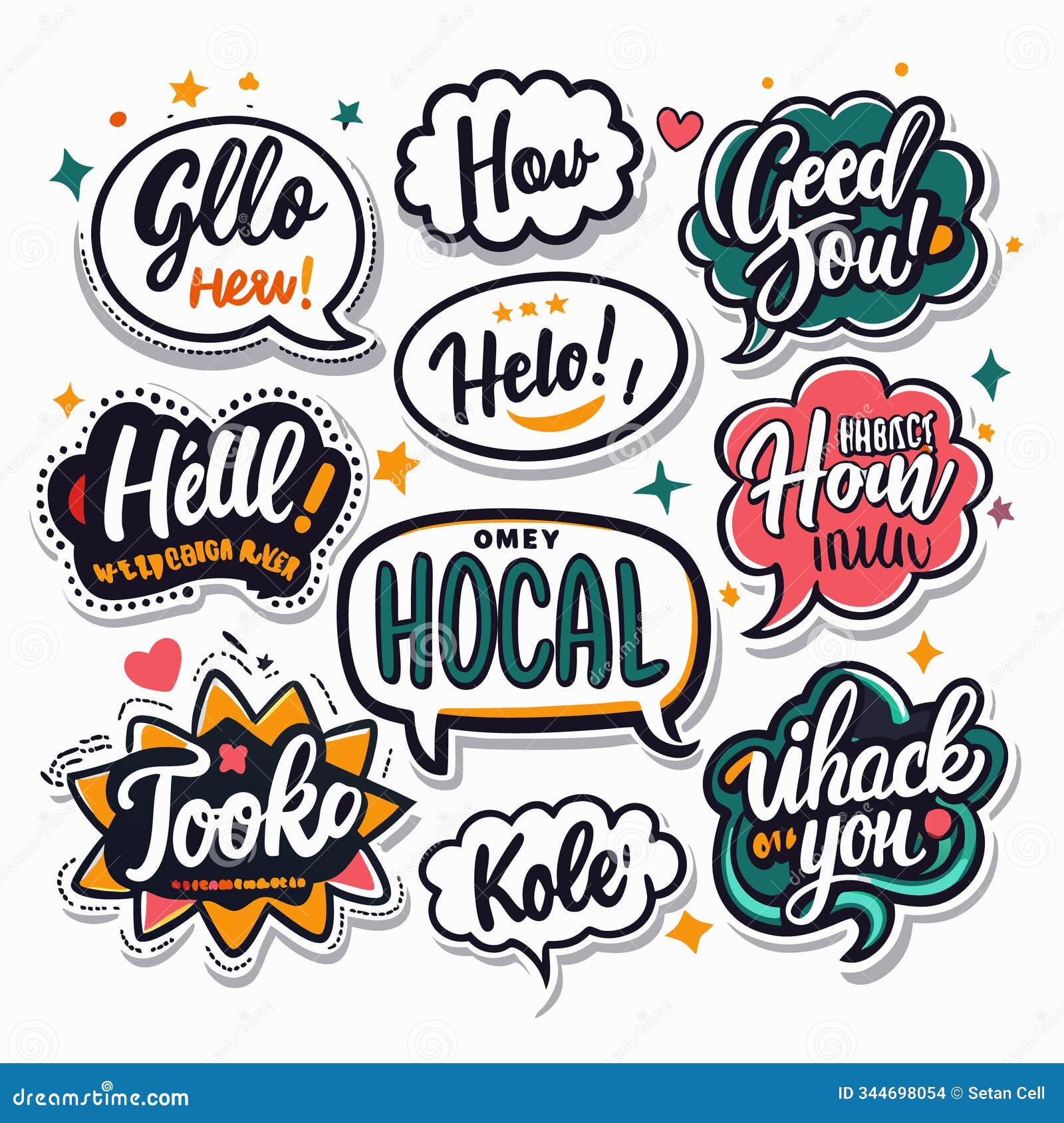 Colorful Speech Bubbles with Various Greetings and Expressions Stock ...