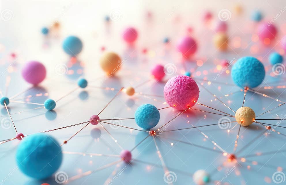 Colorful Spheres Interconnected by Glowing Lines Create Vibrant Digital ...
