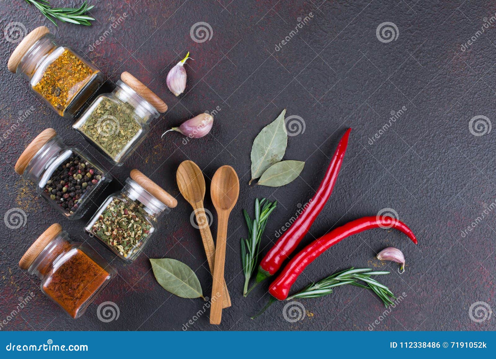 Colorful Spices and Herbs for Cooking Background and Design Top View ...