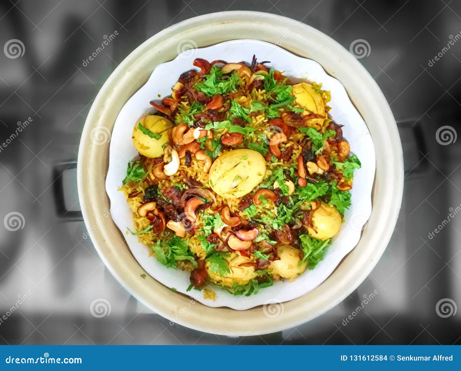 Colorful Spicy Egg Biryani stock photo. Image of meal - 131612584