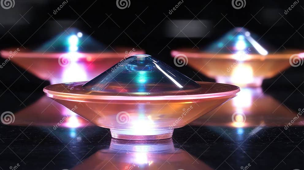 Colorful Spinning Tops Illuminated by Lights, Creating a Mesmerizing ...