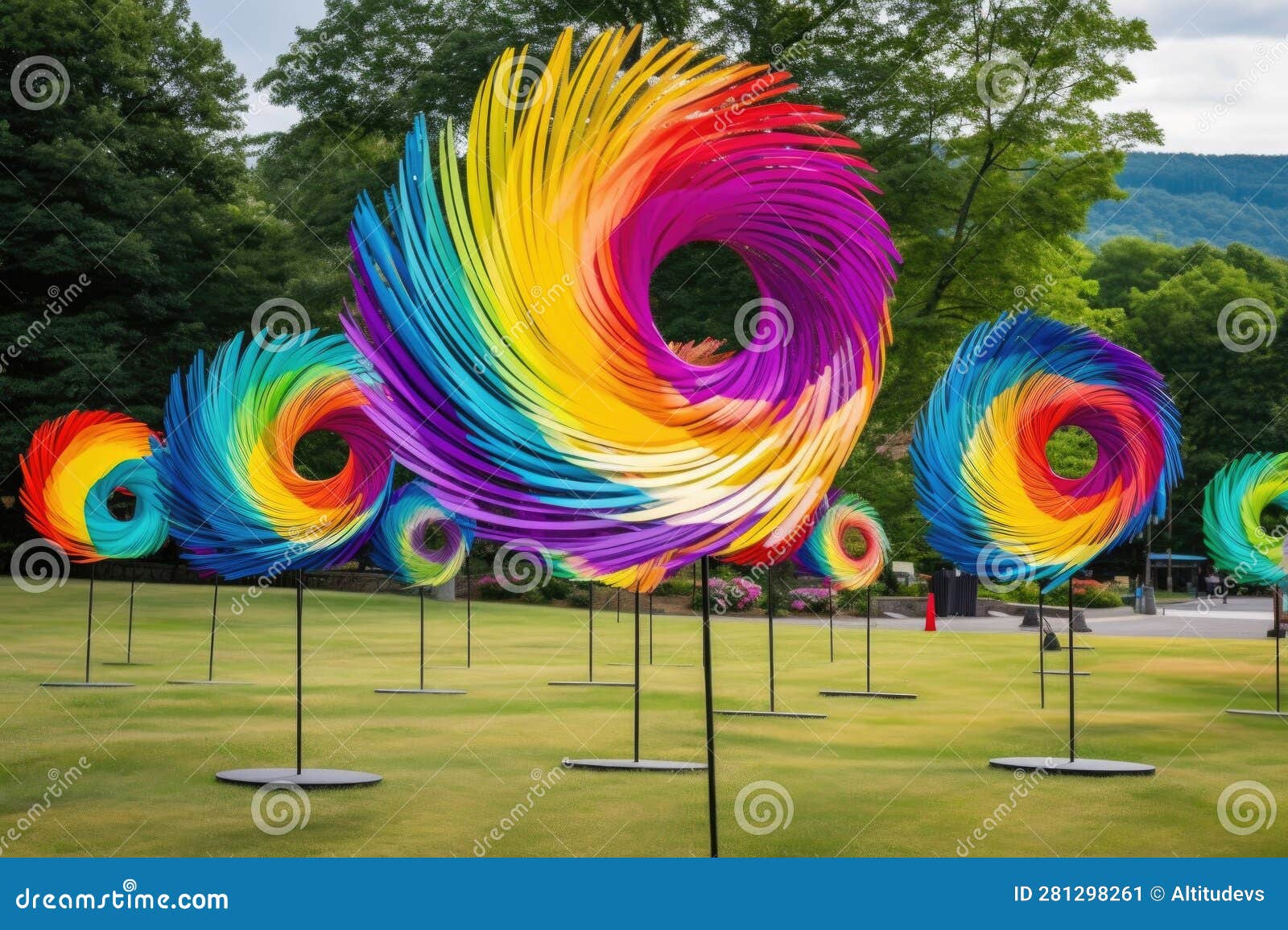 Colorful Spinning Wind Sculpture in a Park Stock Illustration ...