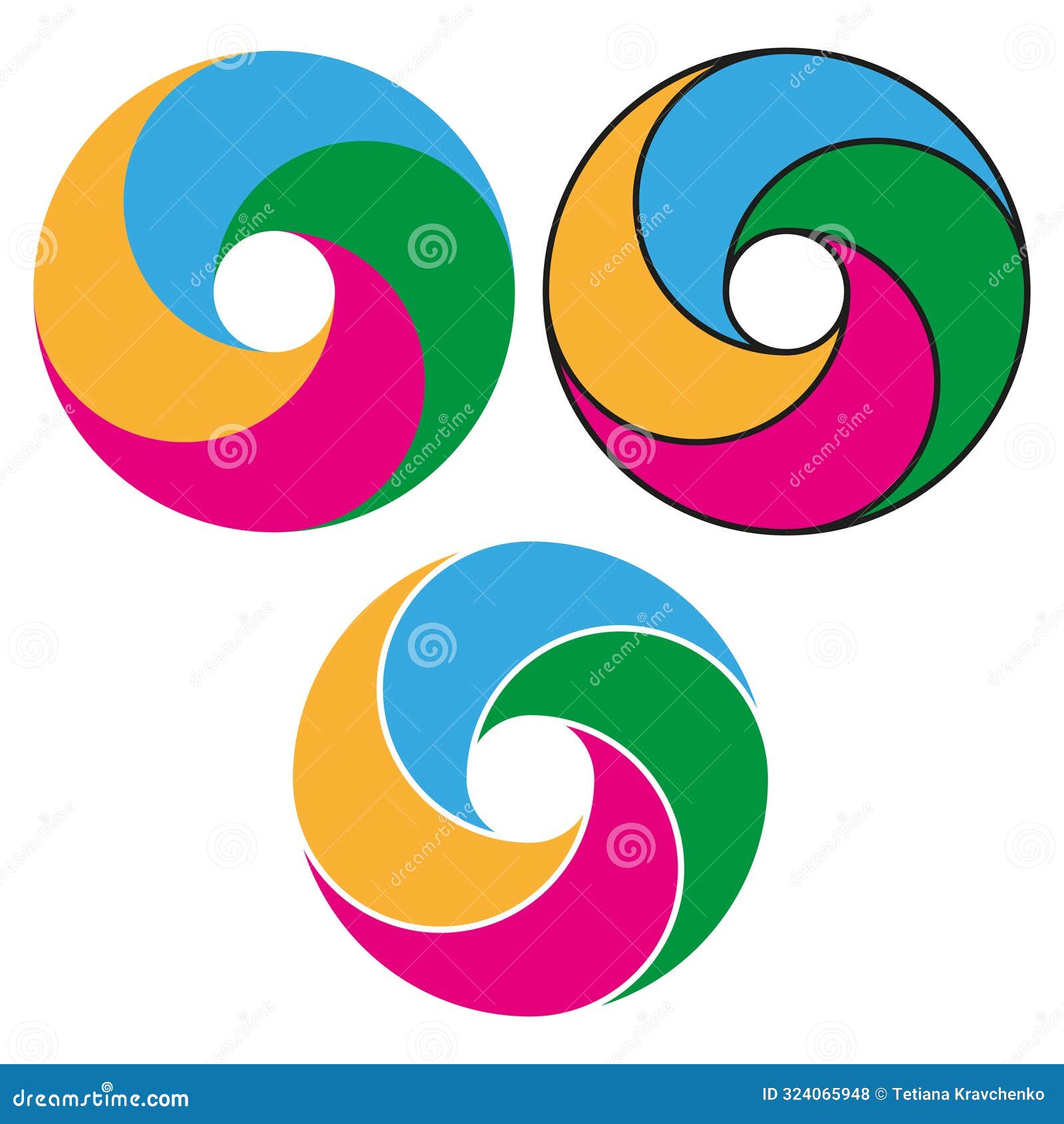 Colorful Spiral Designs. Abstract Circular Patterns. Vector Graphic ...