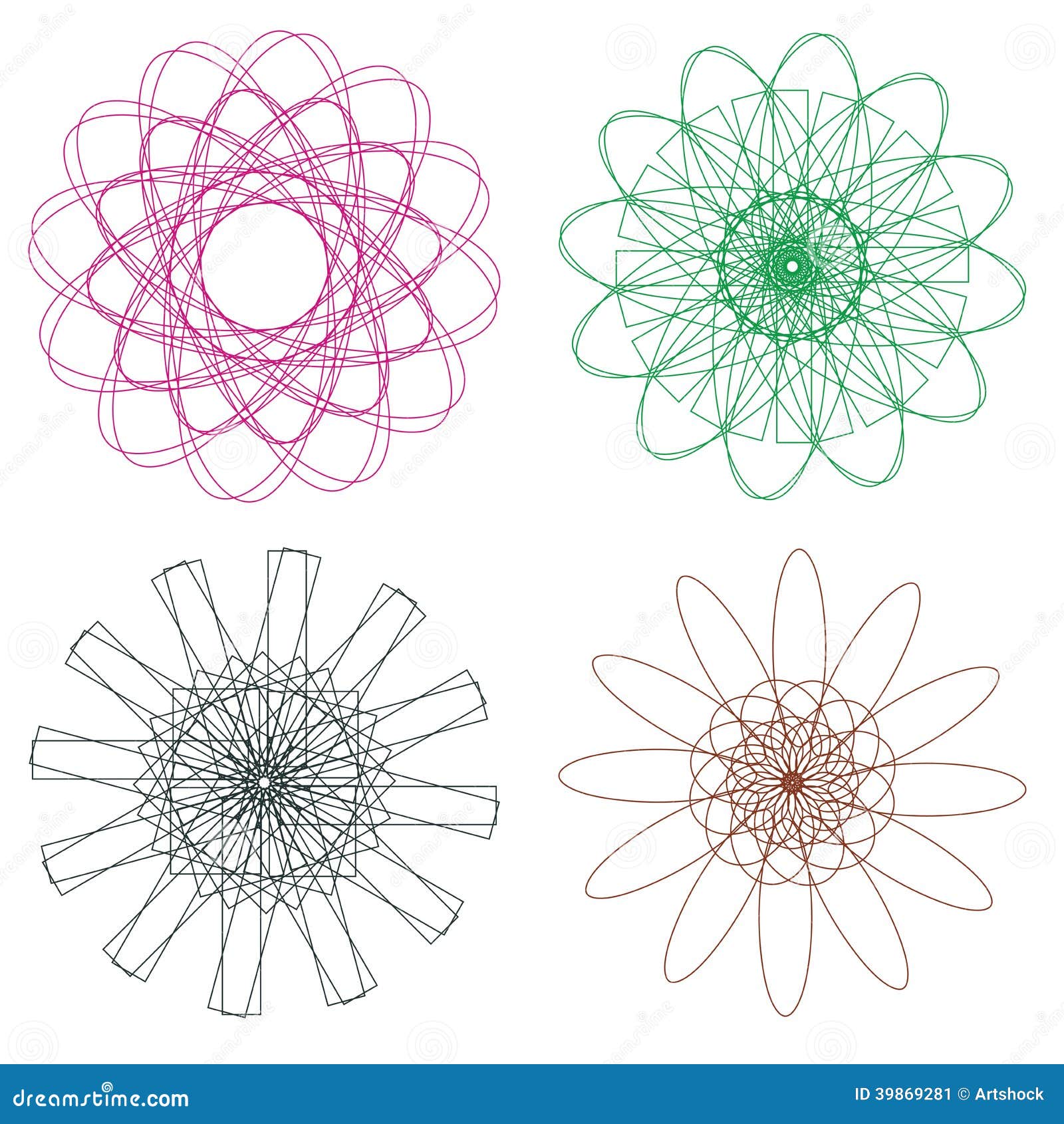 Colorful Spirographs stock vector. Illustration of oscillation - 39869281
