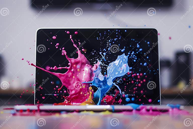 Colorful Splash on Laptop stock illustration. Illustration of keyboard ...