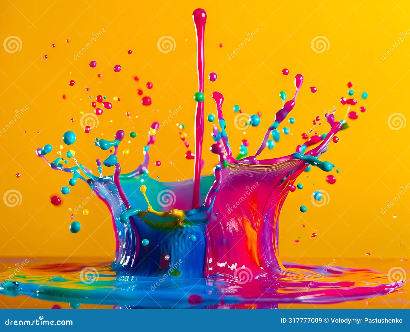 A Colorful Splash of Paint on a Yellow Background Stock Image - Image ...