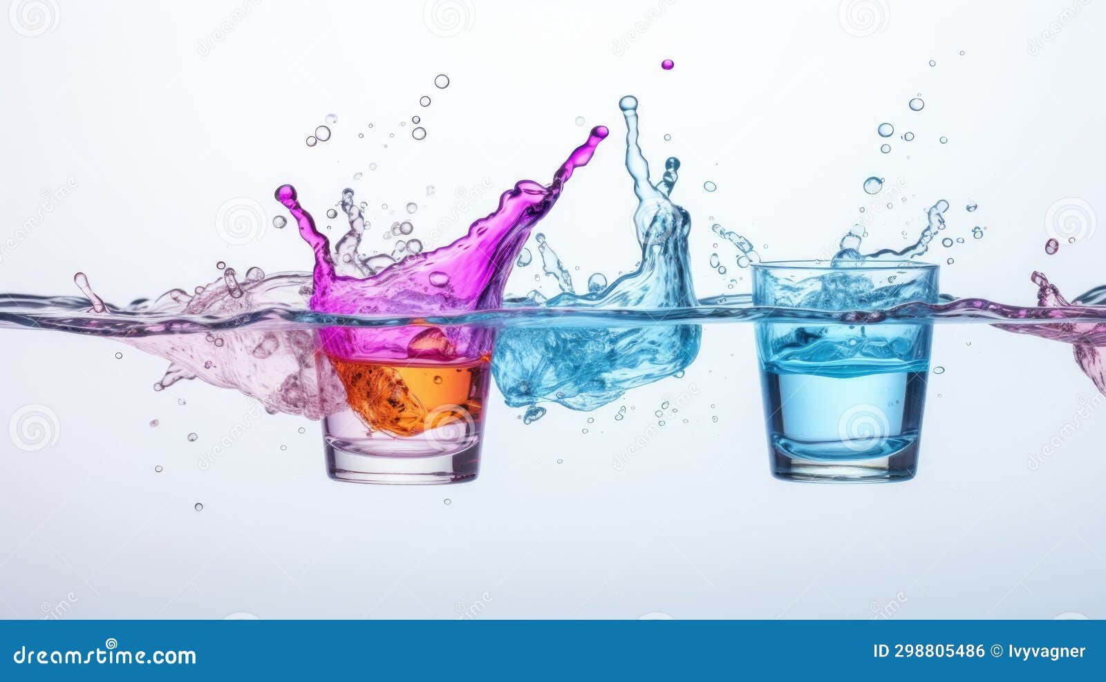 Colorful Splashes of Water in Glasses on a White Background. Colored ...