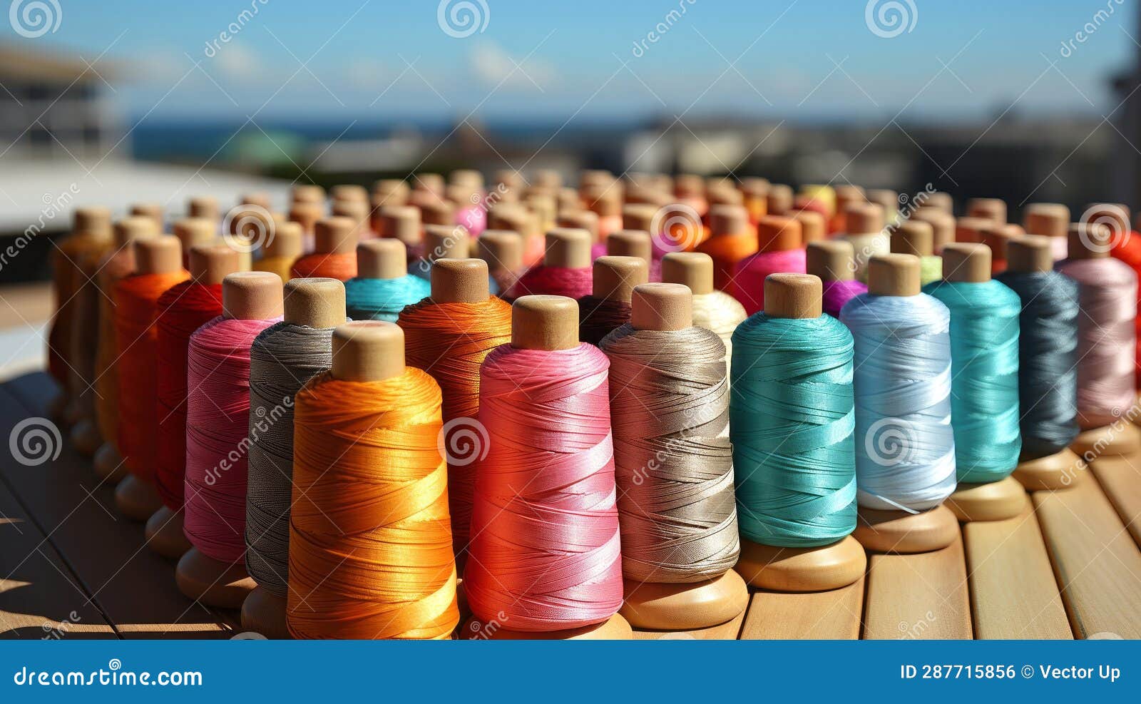 Colorful Spools of Thread on a Table. Generative AI. Stock Photo ...