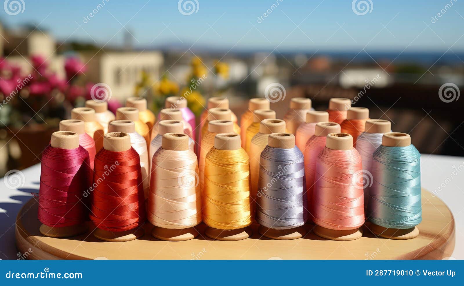 Colorful Spools of Thread on a Table. Generative AI. Stock Photo ...