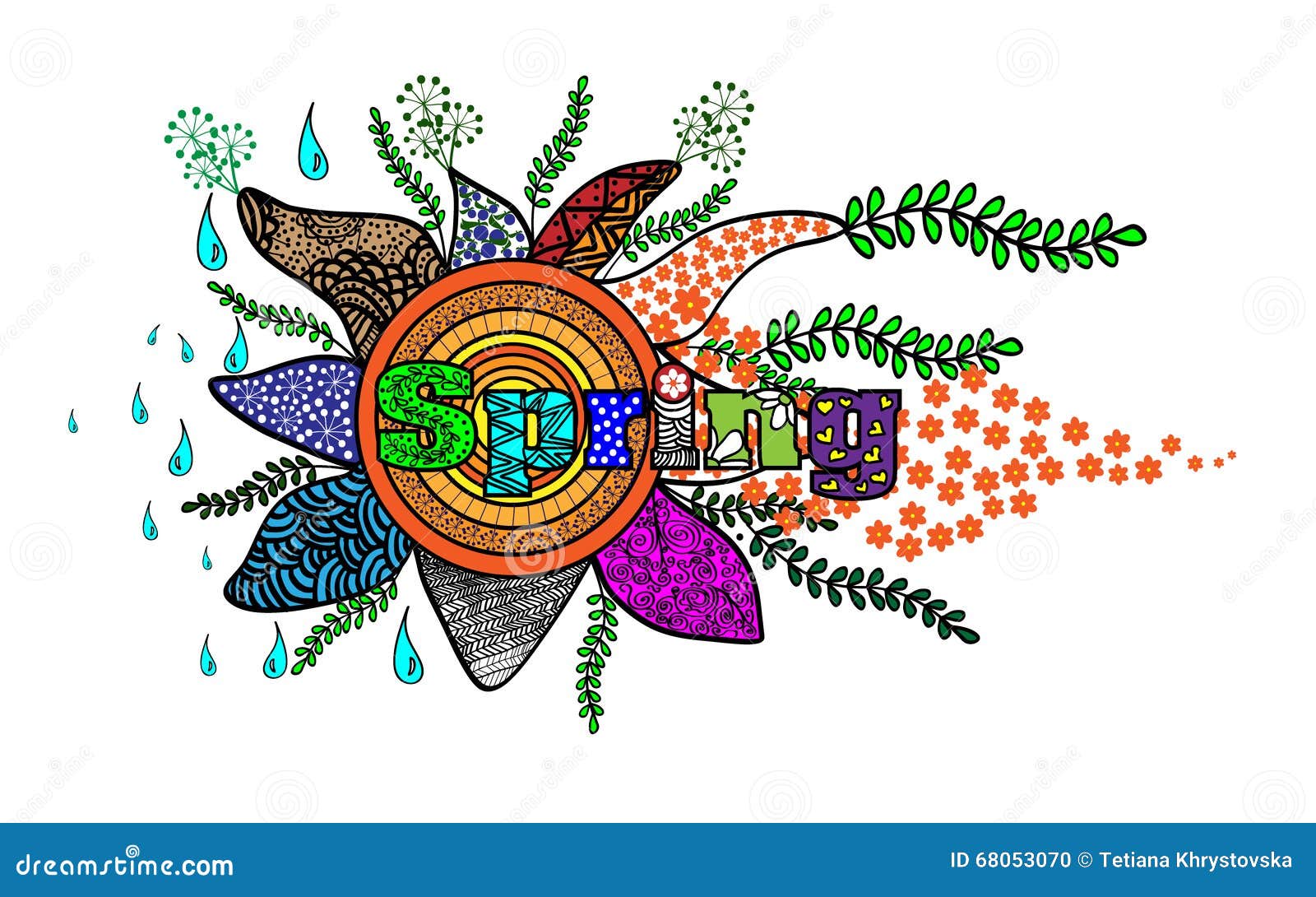 Colorful spring doodle stock vector. Illustration of bird - 68053070