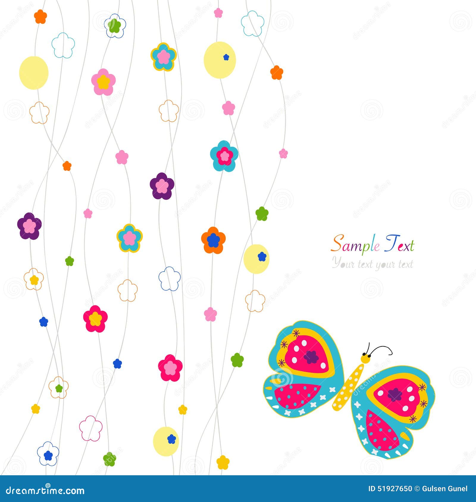 Colorful Spring Flowers and Butterfly Greeting Card Stock Vector ...