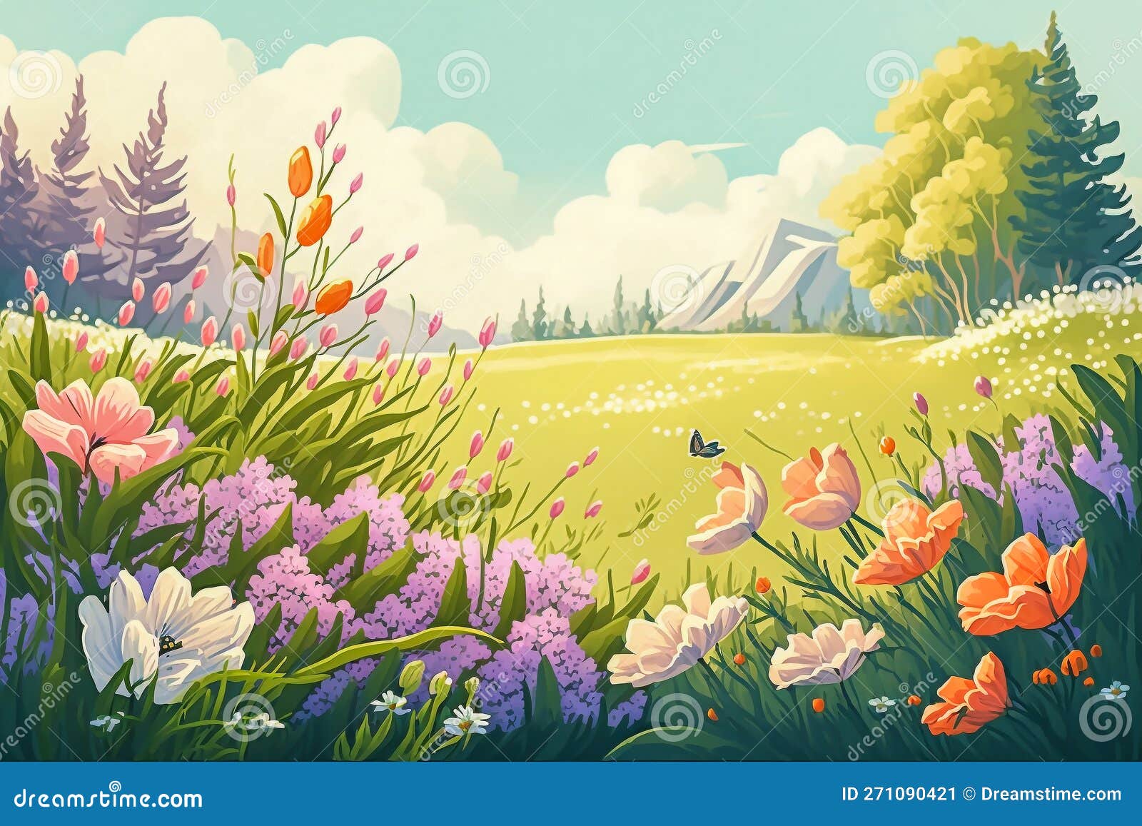 Colorful Spring Flowers and Meadow, Illustation Stock Illustration ...