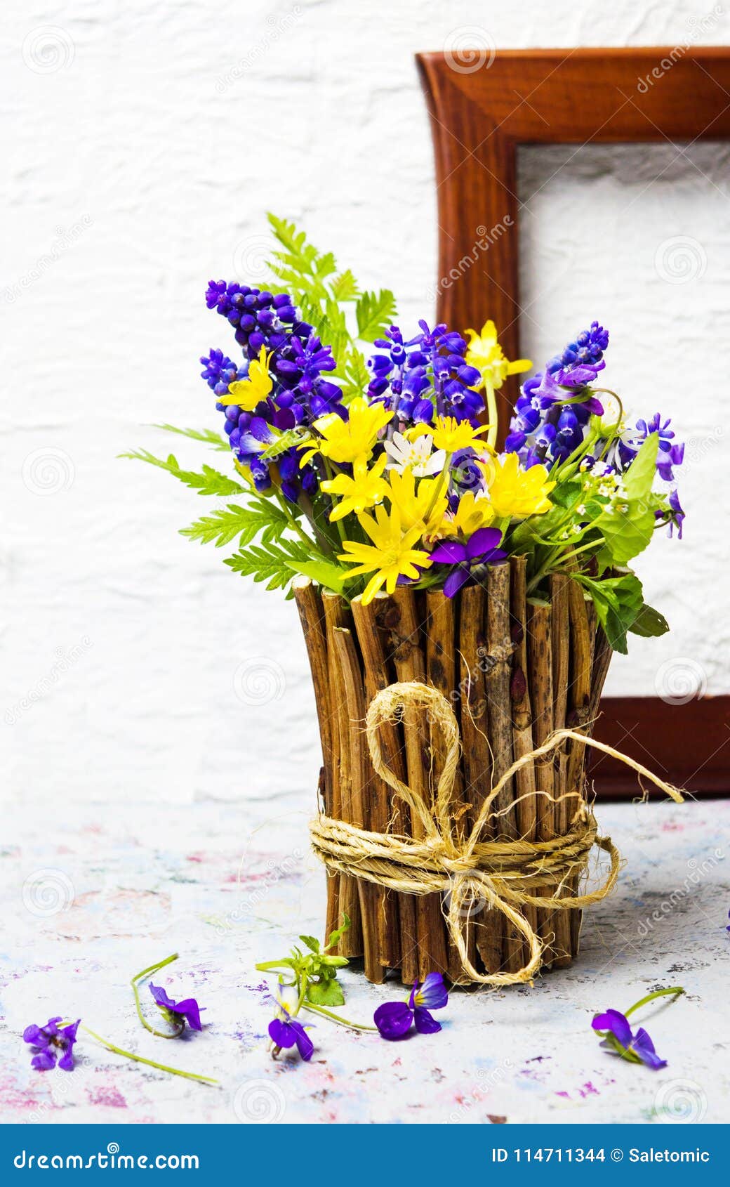 Colorful Spring Flowers in a Rustic Vase Stock Photo - Image of chic ...
