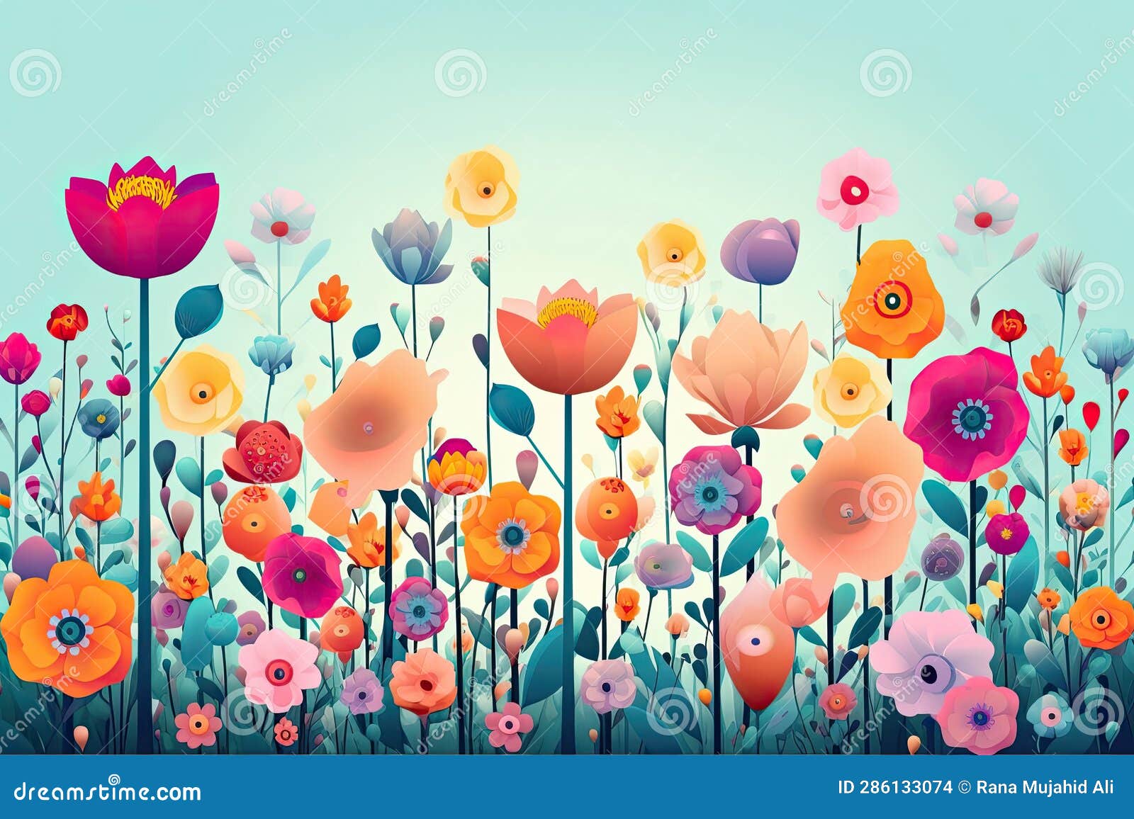 Colorful Spring Flowers Whimsical Wall Mockup, Generative AI Stock ...