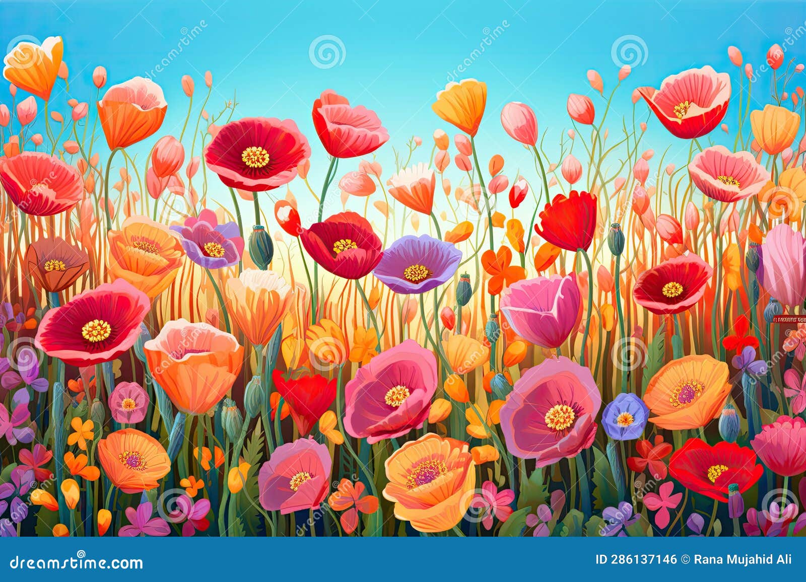 Colorful Spring Flowers Whimsical Wall Mockup, Generative AI Stock ...