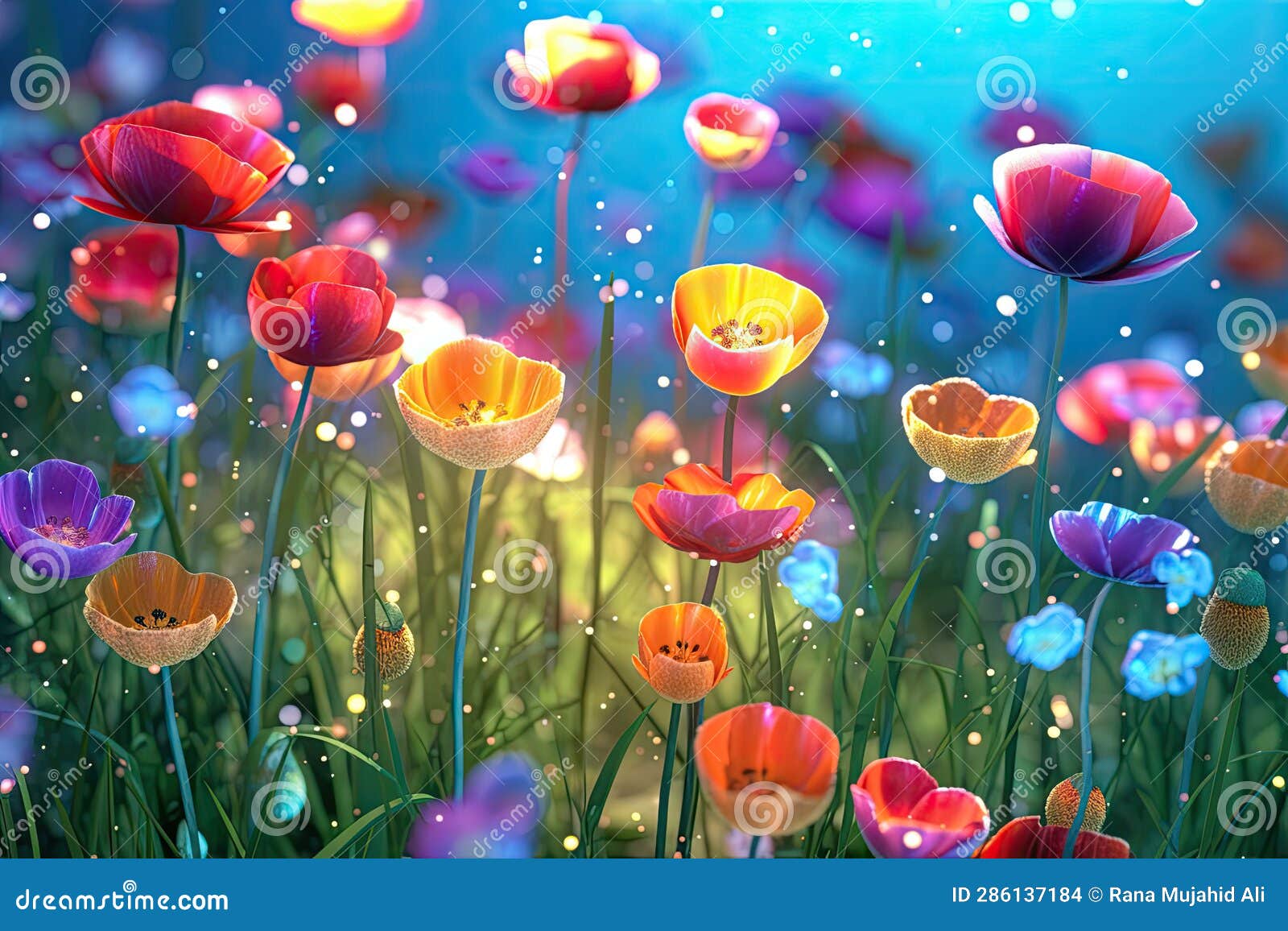 Colorful Spring Flowers Whimsical Wall Mockup, Generative AI Stock ...