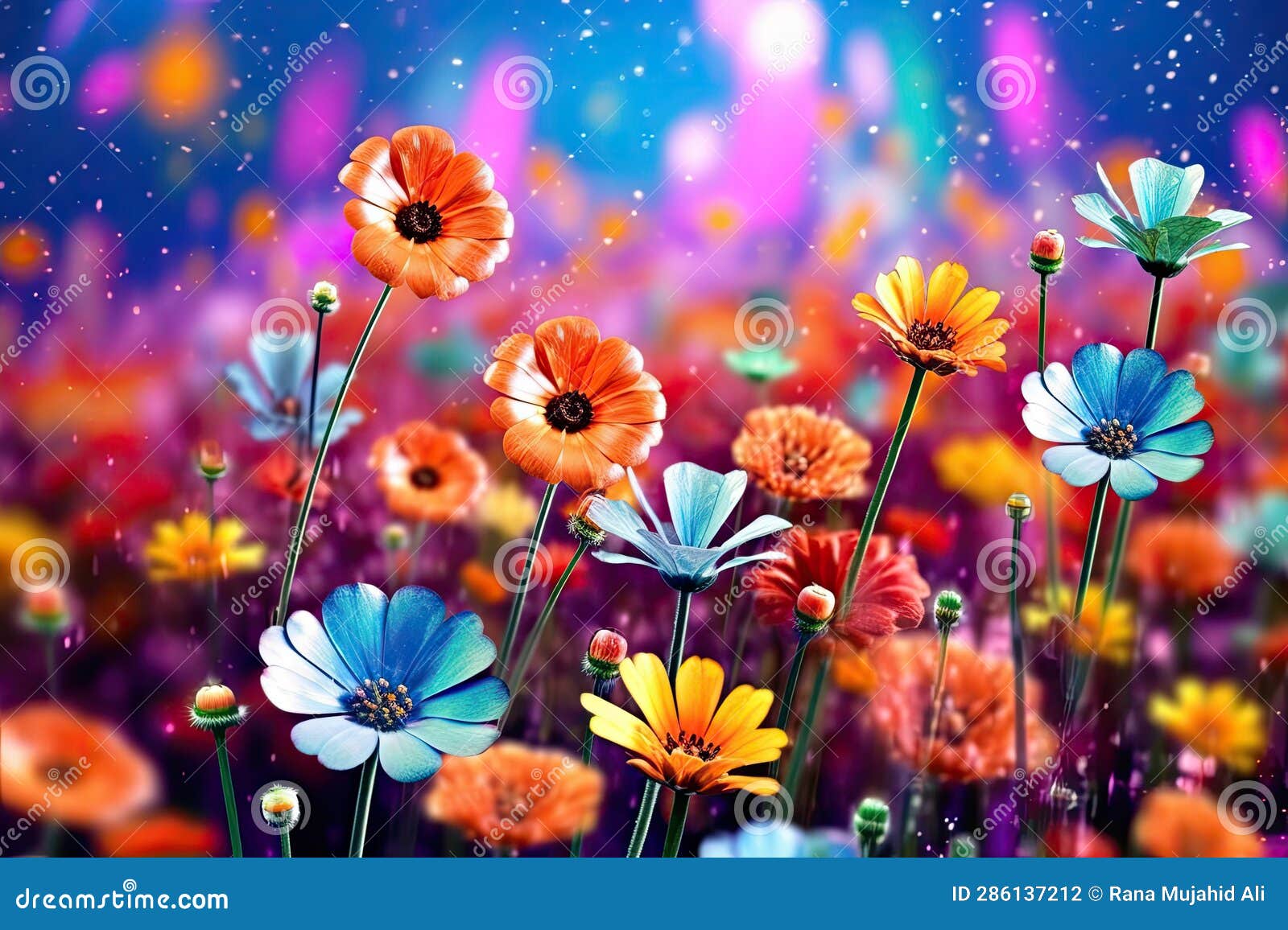 Colorful Spring Flowers Whimsical Wall Mockup, Generative AI Stock ...