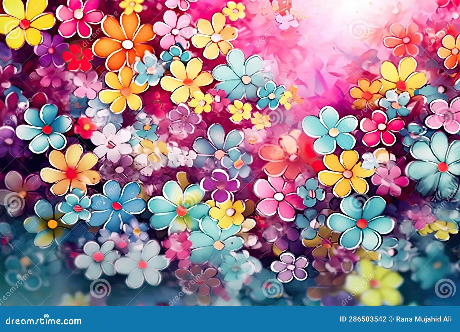 Colorful Spring Flowers Whimsical Wall Mockup, Generative AI Stock ...