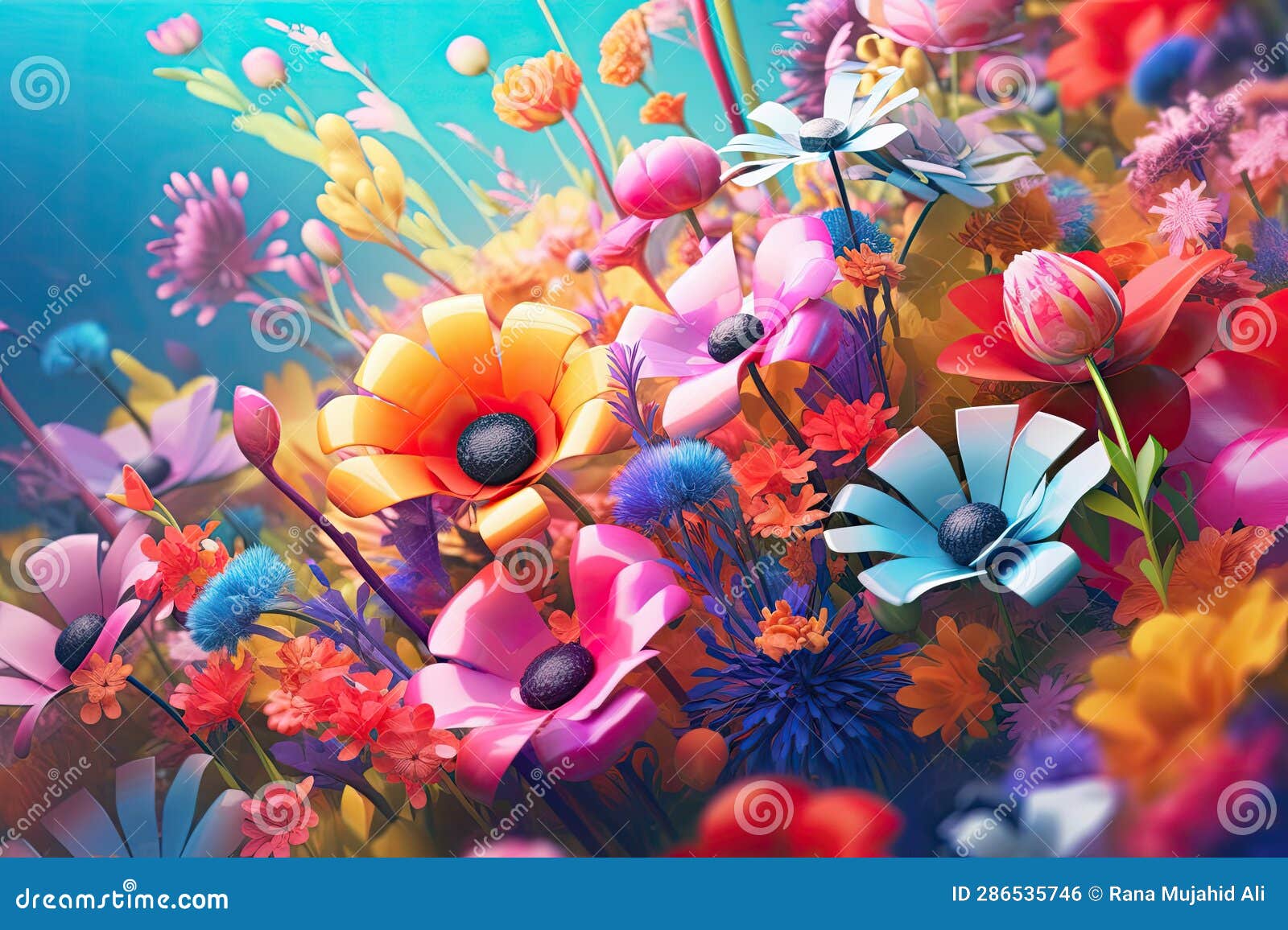 Colorful Spring Flowers Whimsical Wall Mockup, Generative AI Stock ...