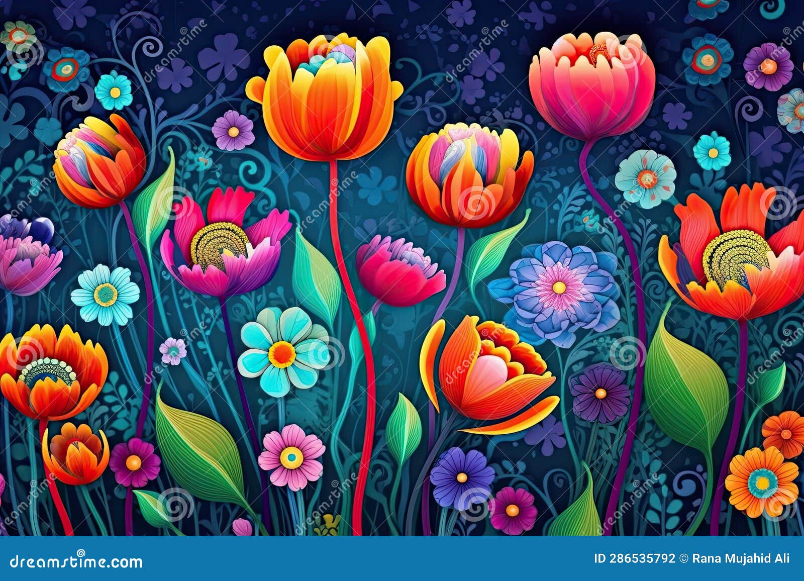 Colorful Spring Flowers Whimsical Wall Mockup, Generative AI Stock ...