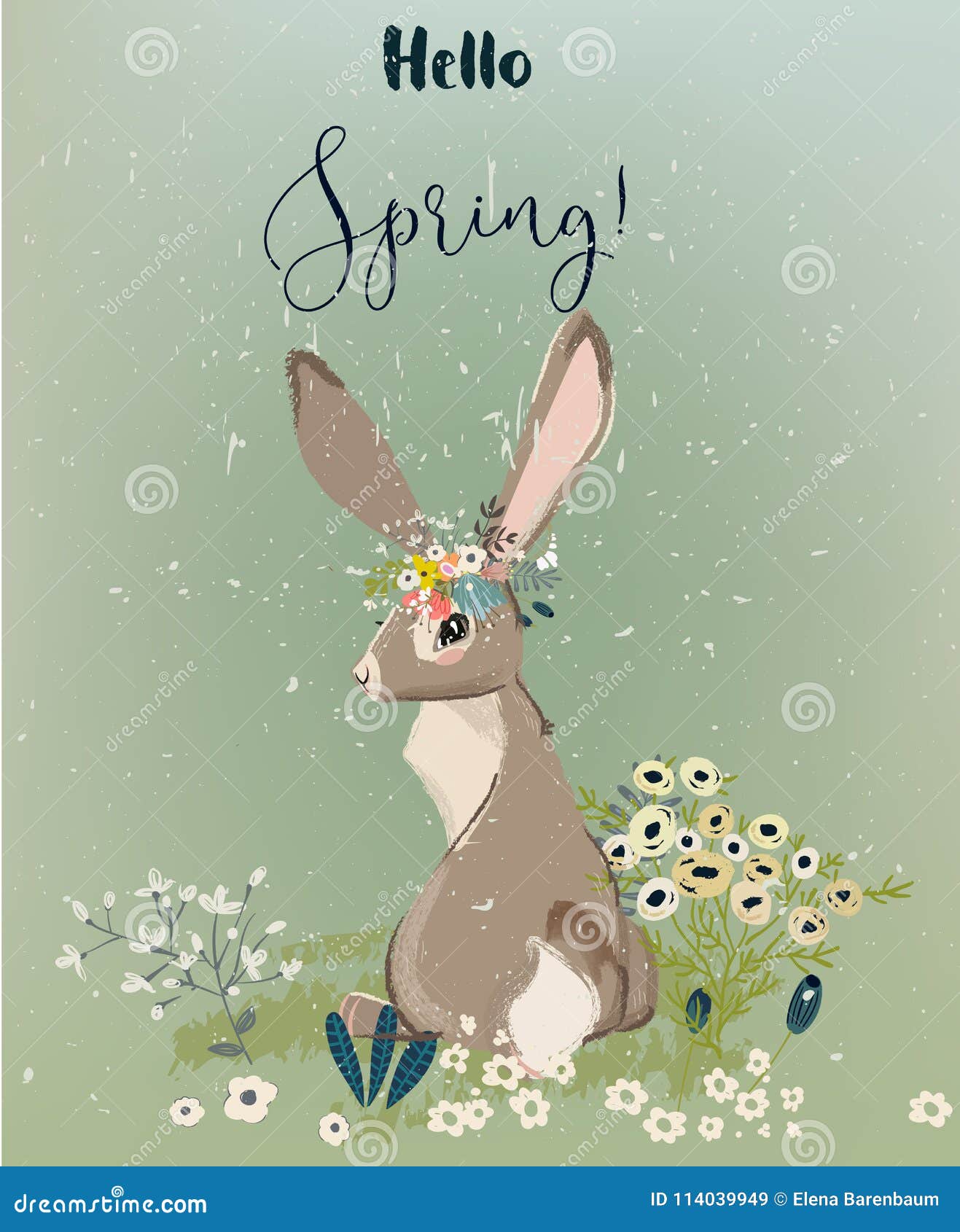 Hare with flowers stock vector. Illustration of beast - 114039949