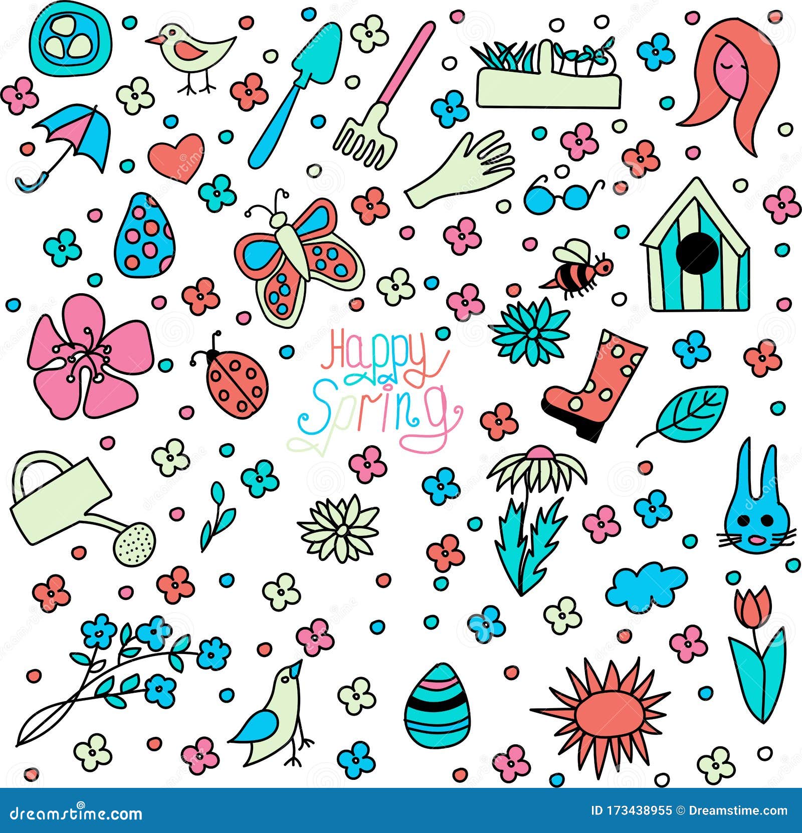 Colorful Spring Items Set. Freehand Illustration Stock Vector ...