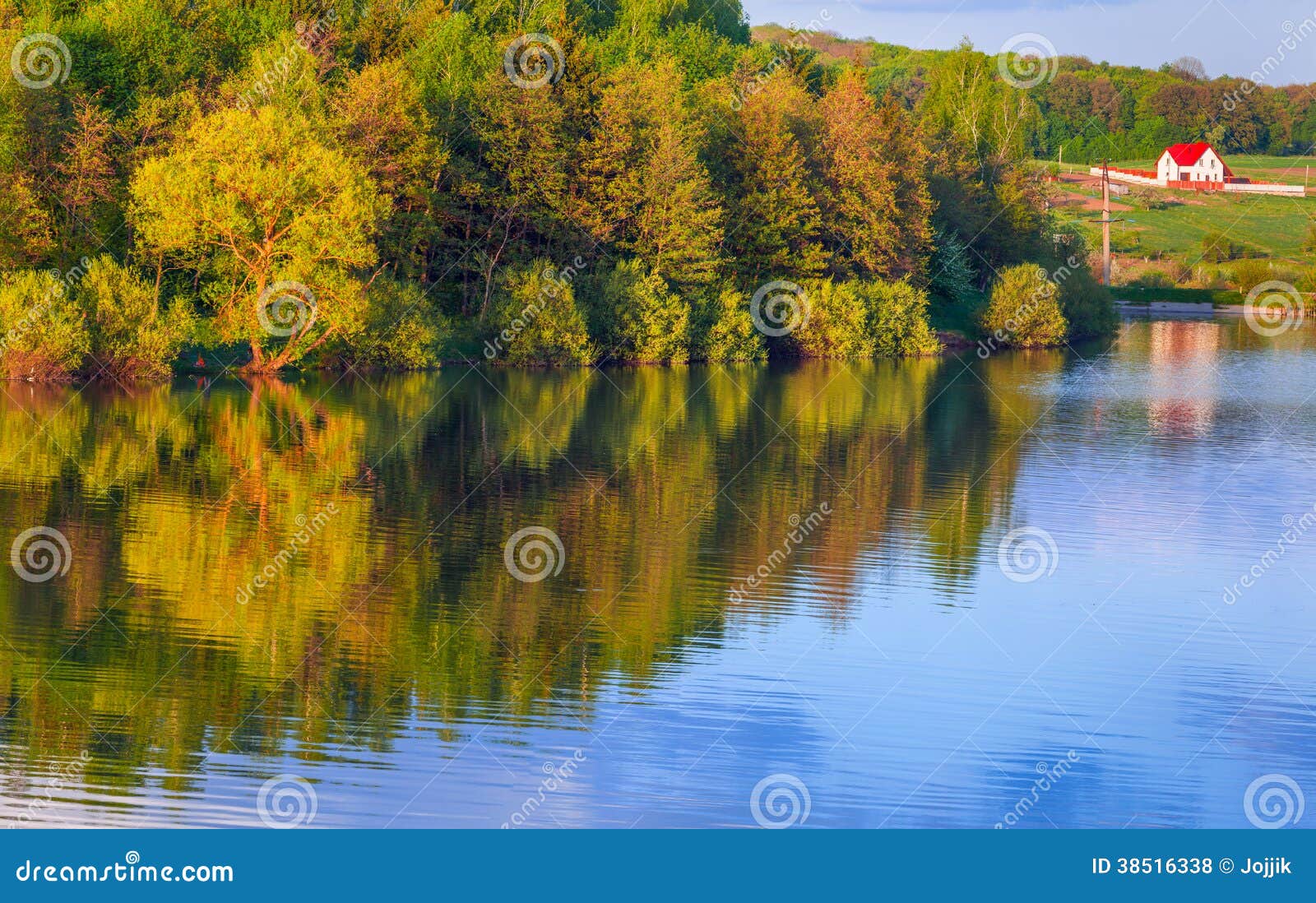 Colorful Spring Landscape on Lake Stock Photo - Image of sunny, rural ...