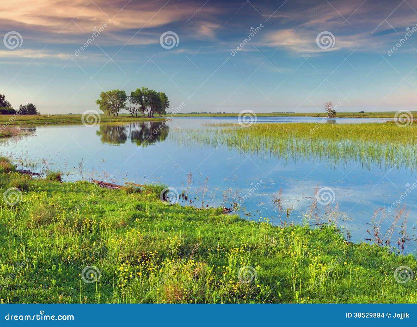 Colorful Spring Landscape on Lake Stock Photo - Image of countryside ...