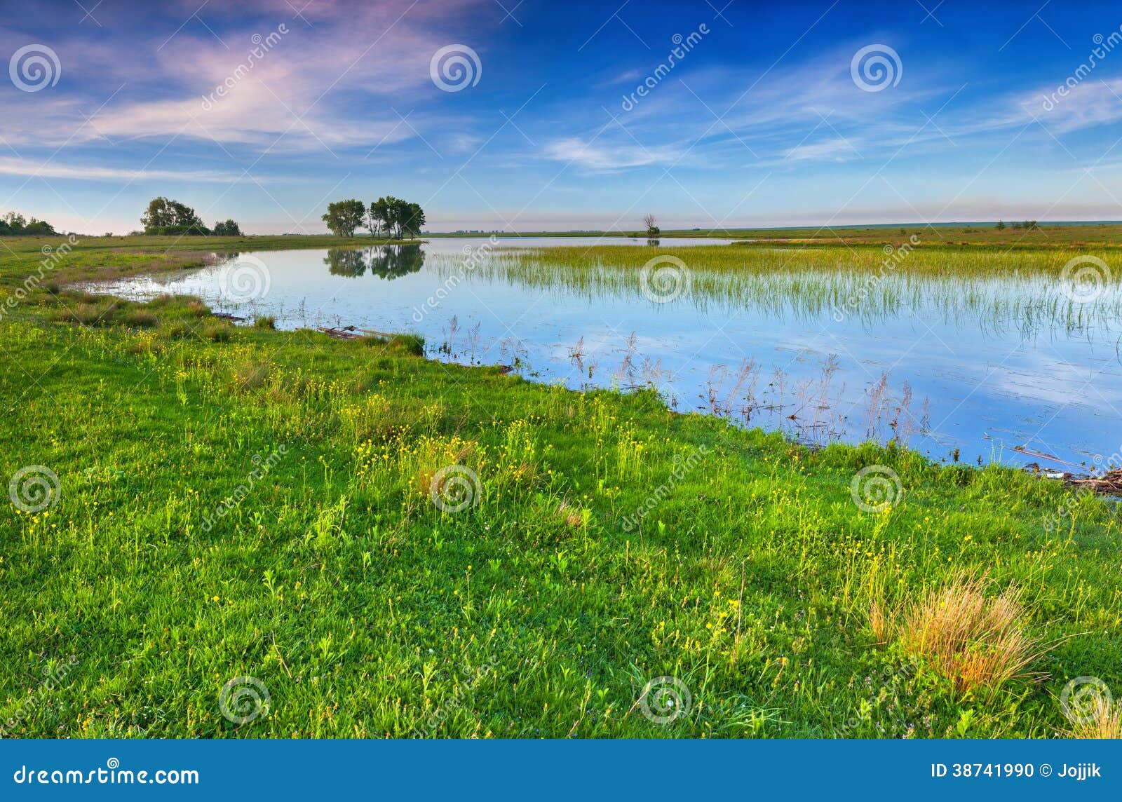 Colorful Spring Landscape on Lake Stock Photo - Image of river ...