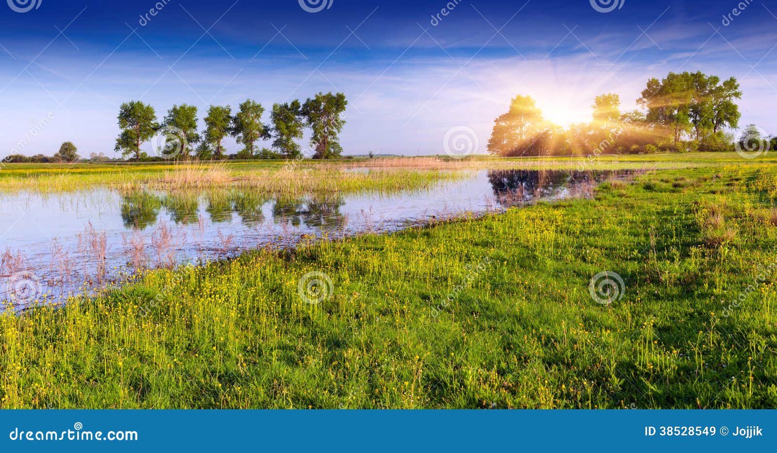 Colorful Spring Panorama on Lake Stock Image - Image of scenery ...