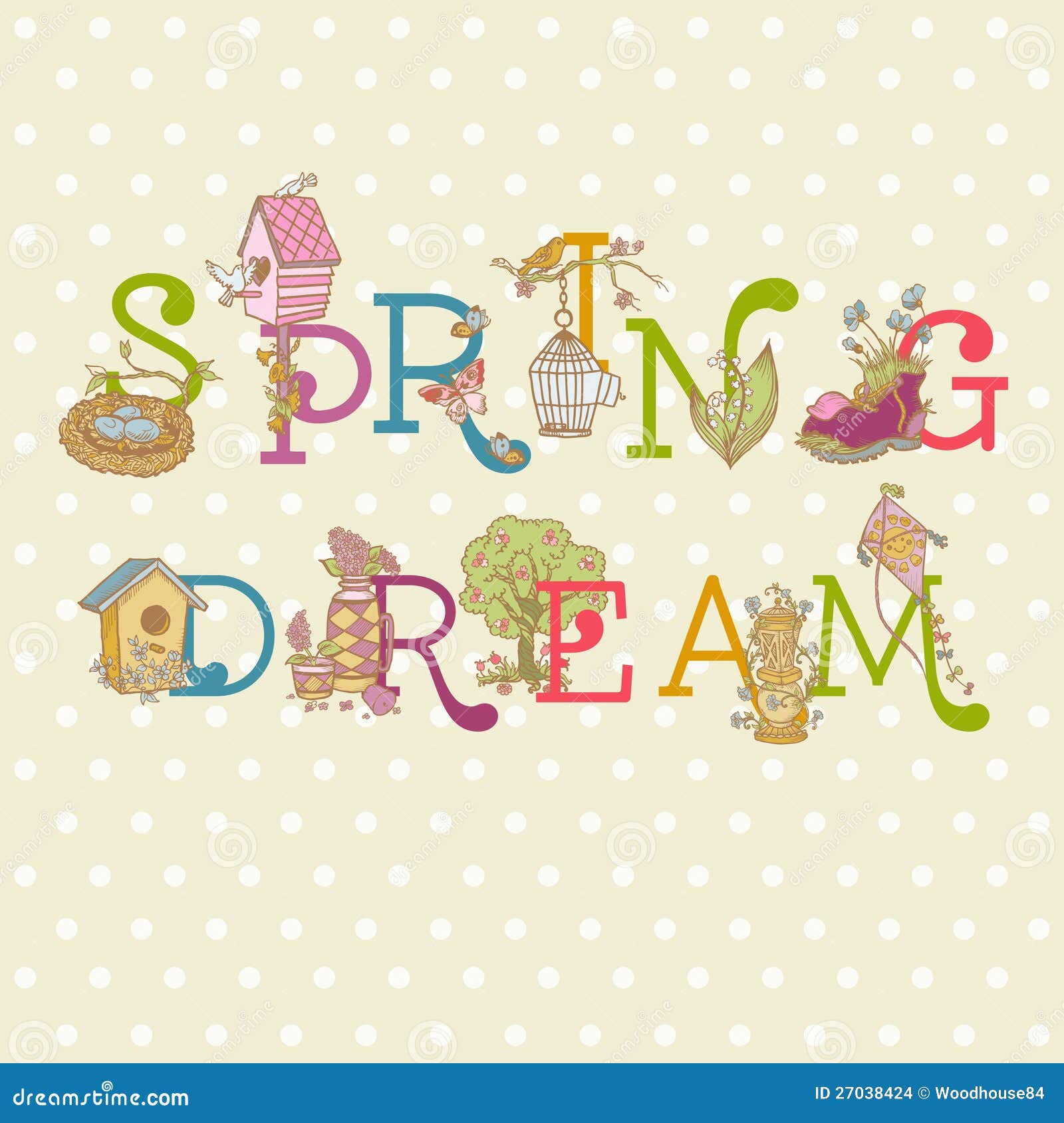Colorful Spring Text stock vector. Illustration of cage - 27038424
