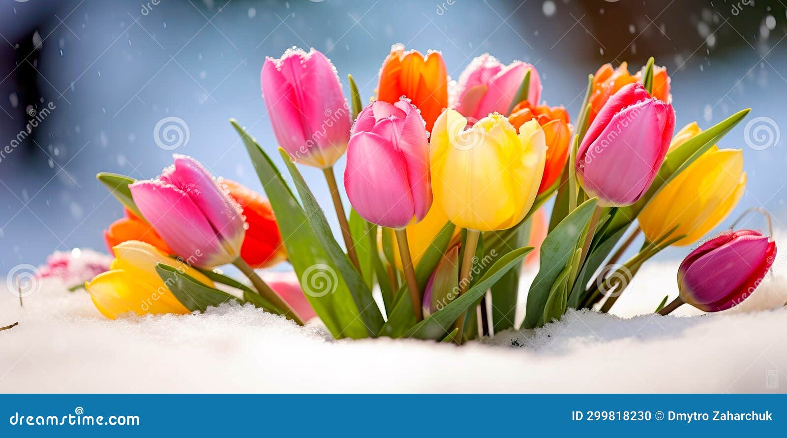 Colorful Spring Tulips Breaking through the Snow. Generative AI Stock ...