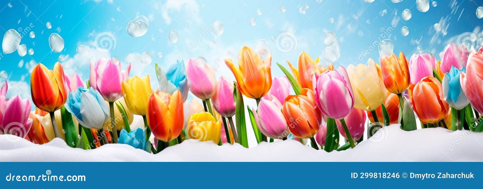 Colorful Spring Tulips Breaking through the Snow. Generative AI Stock ...