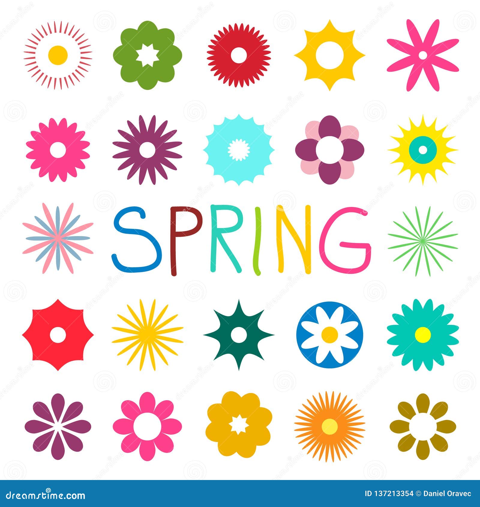 Colorful Spring Flat Flowers Isolated on White Background Stock Vector ...