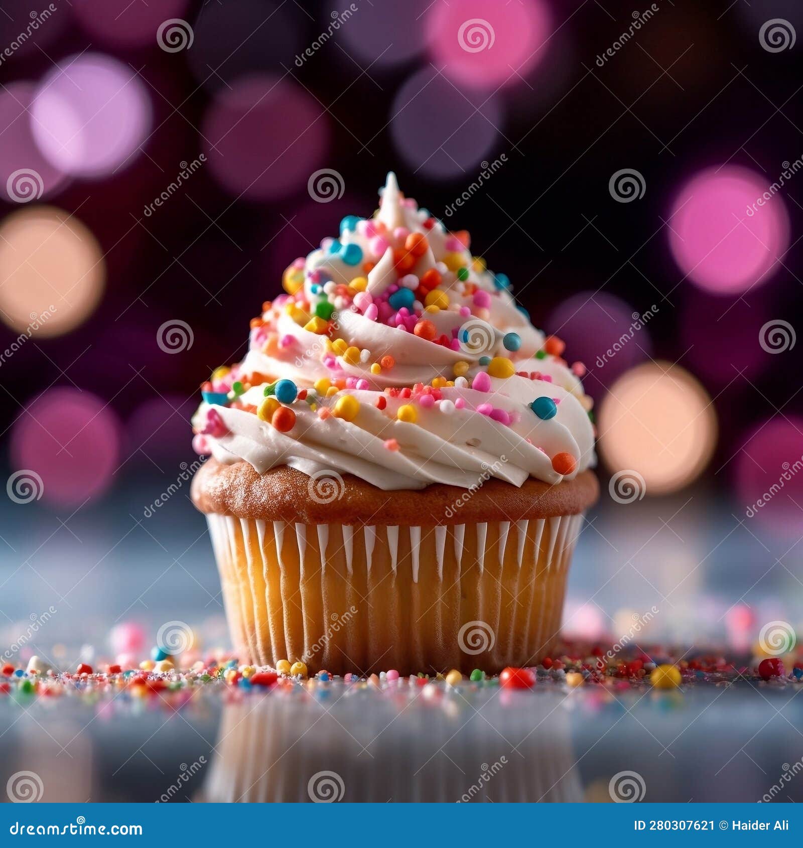 Colorful Sprinkled Cupcake, Hyperrealistic CloseUp. Generative AI Stock ...
