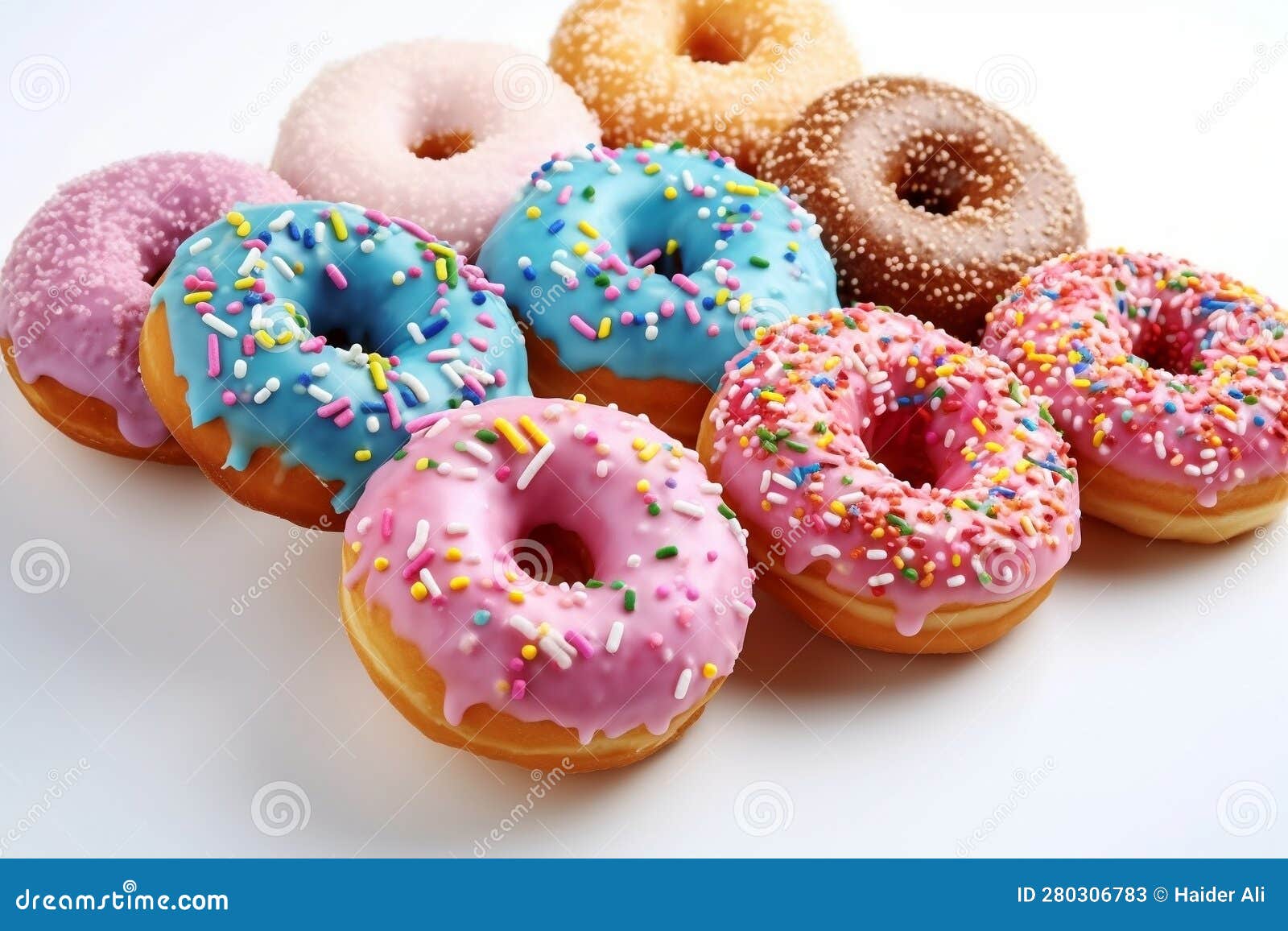 Colorful Sprinkled Donuts, White Background. Generative AI Stock ...