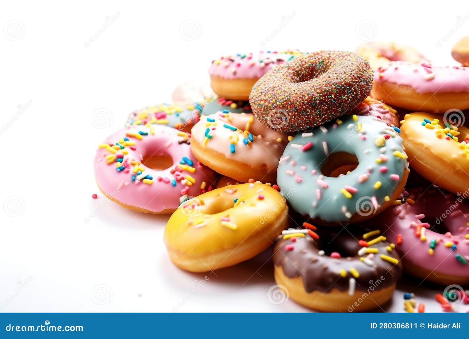 Colorful Sprinkled Donuts, White Background. Generative AI Stock ...