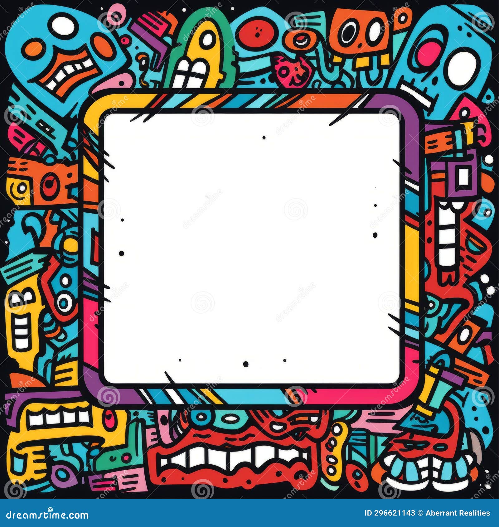 A Colorful Square Frame with a Bunch of Cartoon Characters on it Stock ...