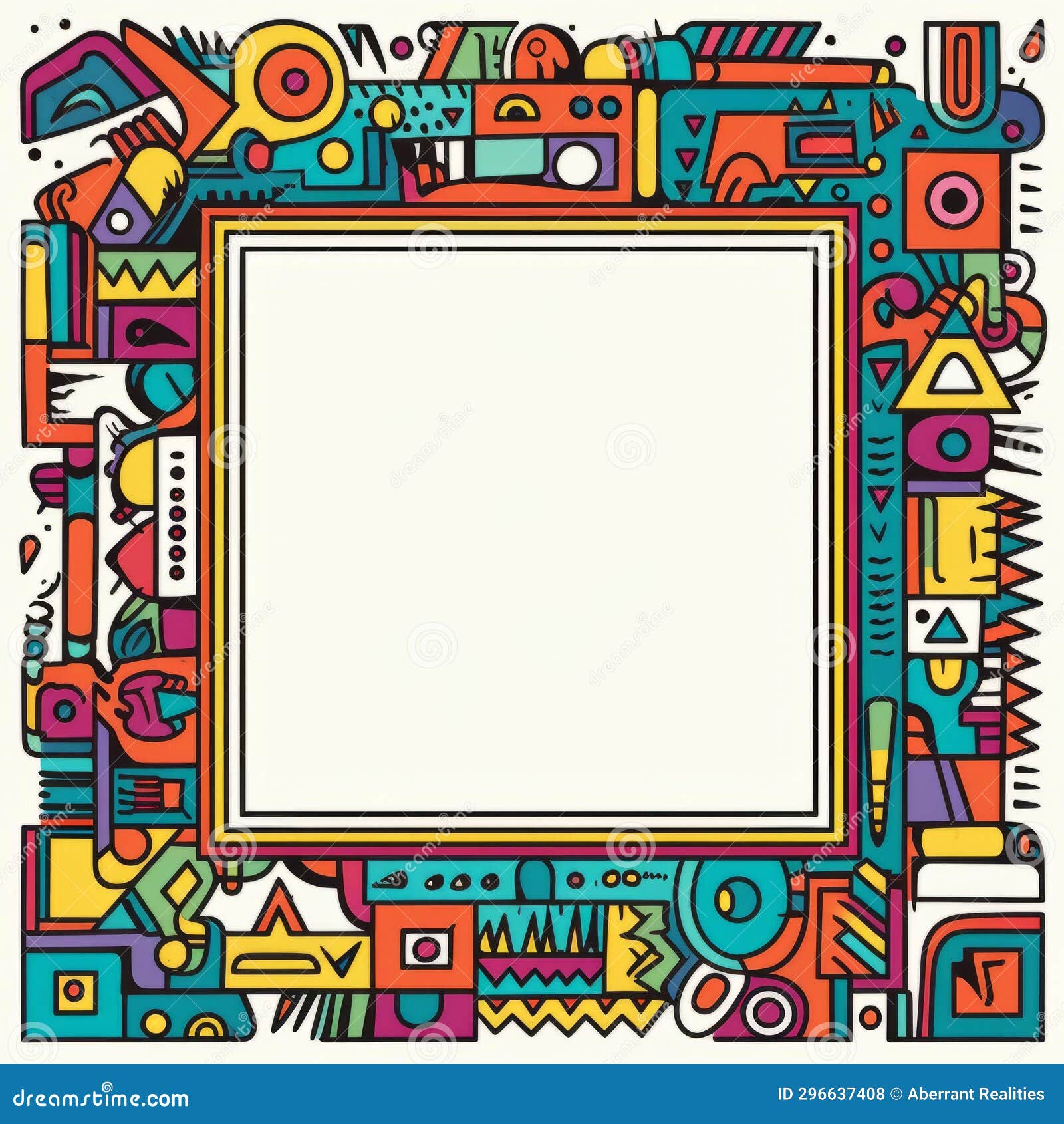 Square Doodles. Abstract Colorful Psychedelic Background. Surreal ...