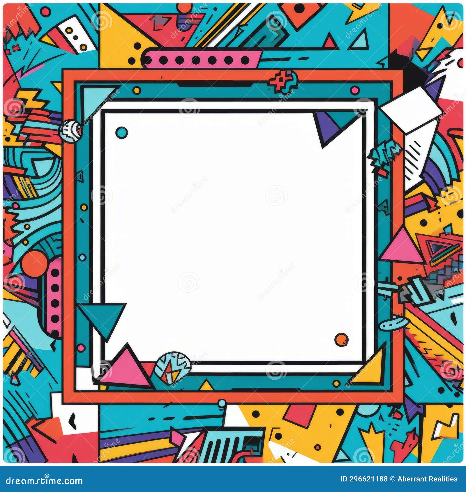 A Colorful Square Frame with Geometric Shapes on it Stock Illustration ...